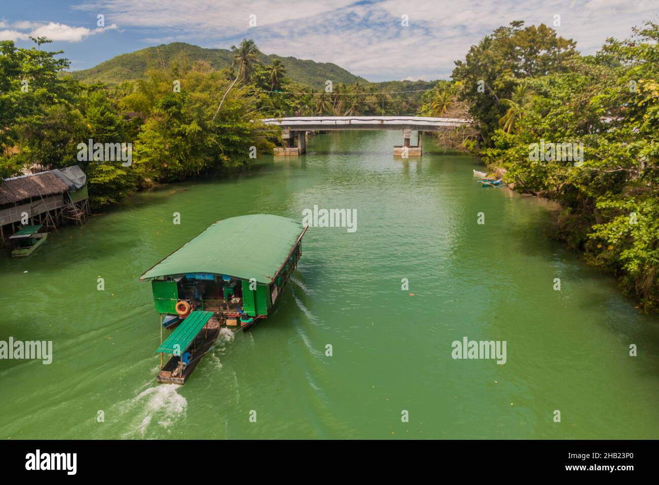 Floating restaurant at Loboc river, Bohol island, Philippines Stock ...