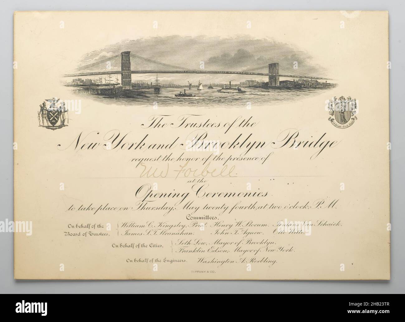 Invitation to the Opening of the Brooklyn Bridge, American, Engraving ...