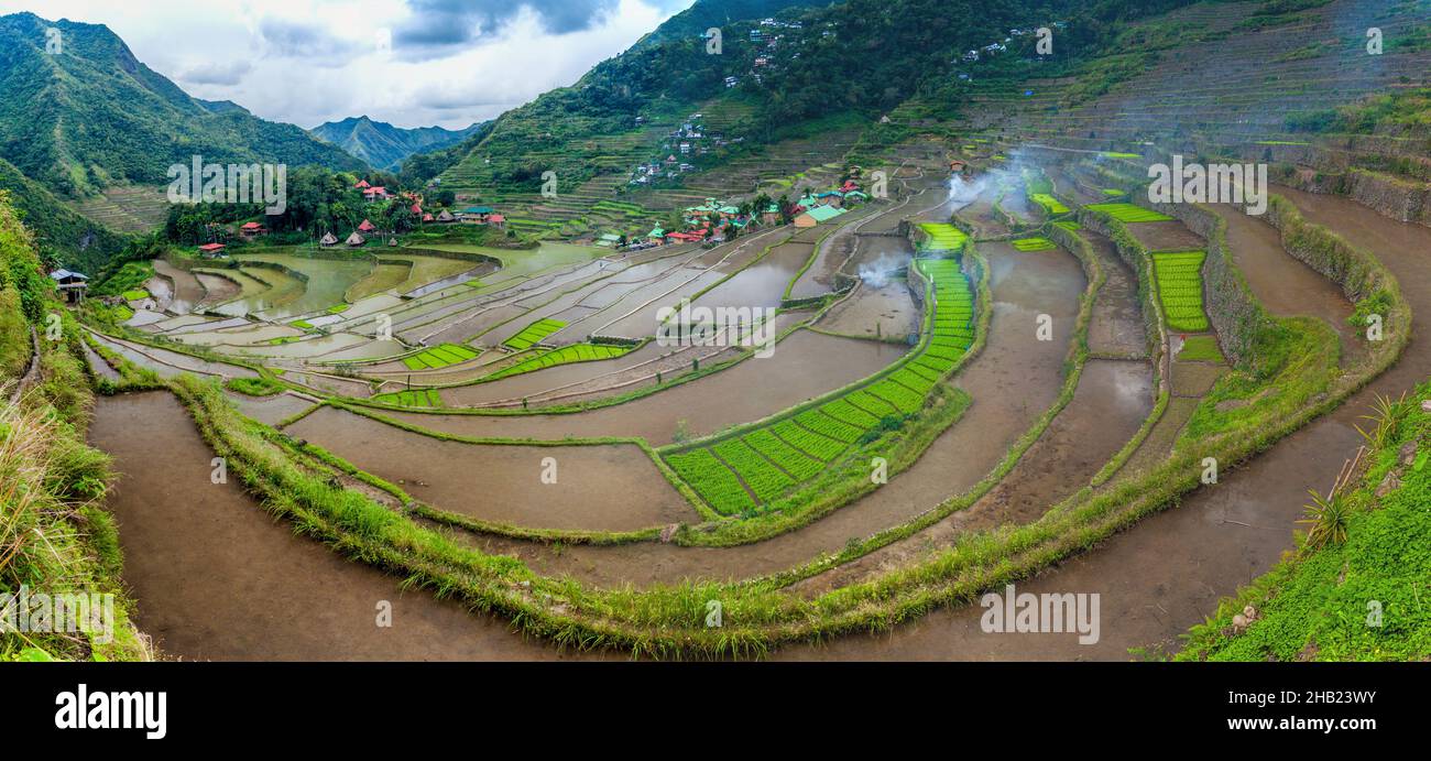 Panorama of Batad rice terraces, Luzon island, Philippines Stock Photo ...