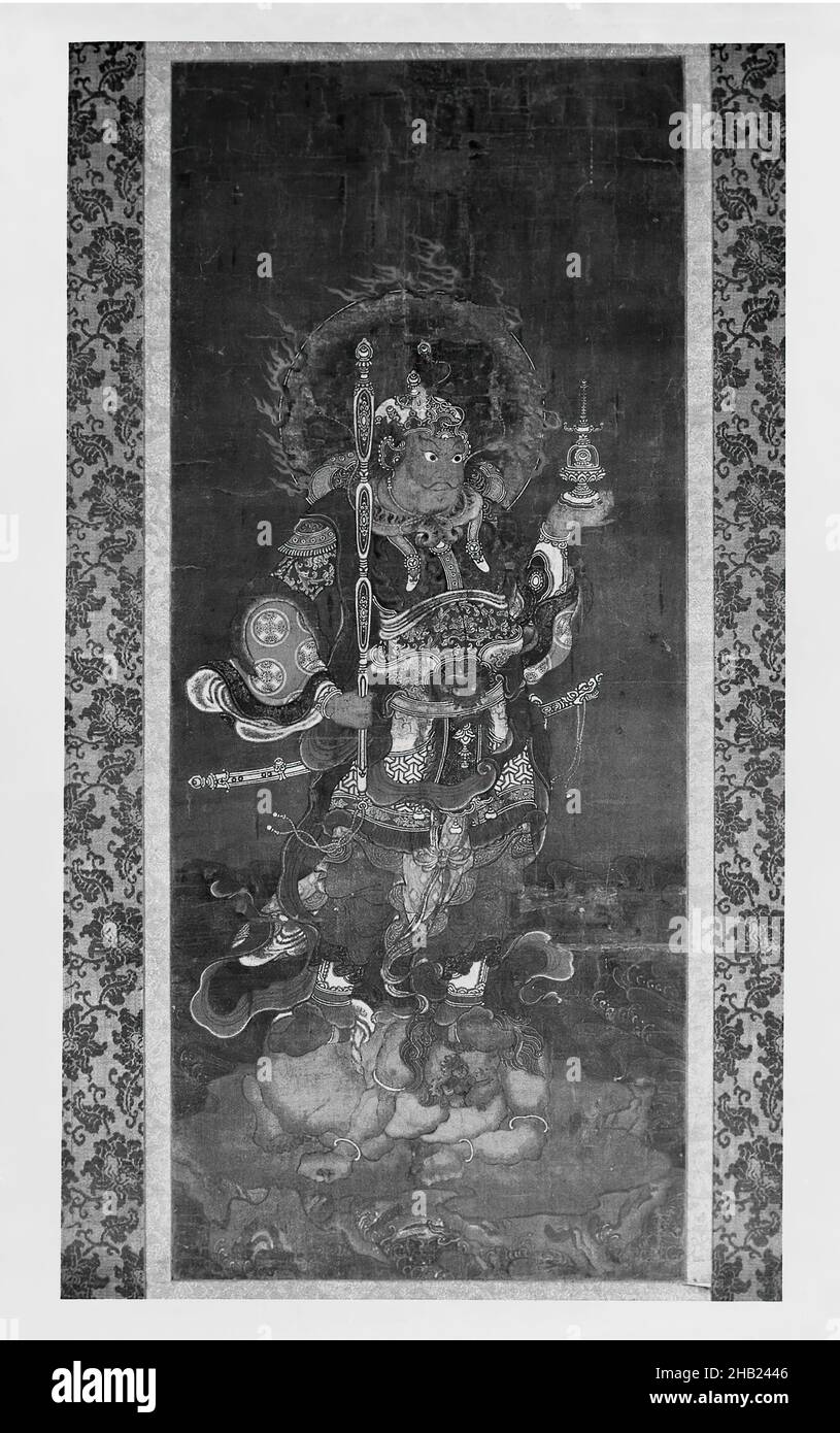 Warrior Standing on Demon, Hanging scroll, ink and color on paper ...