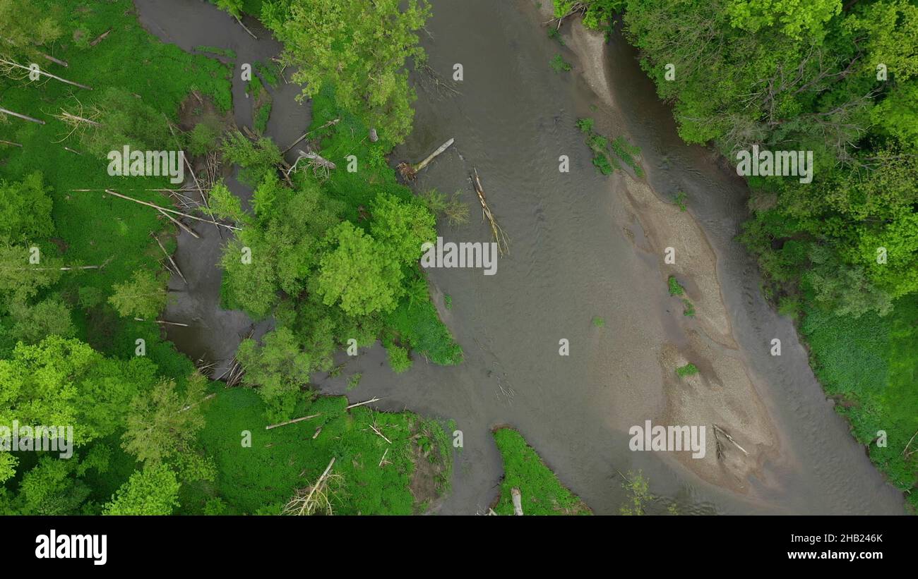 Inland river delta meander dron aerial video shot in sandy sand ...