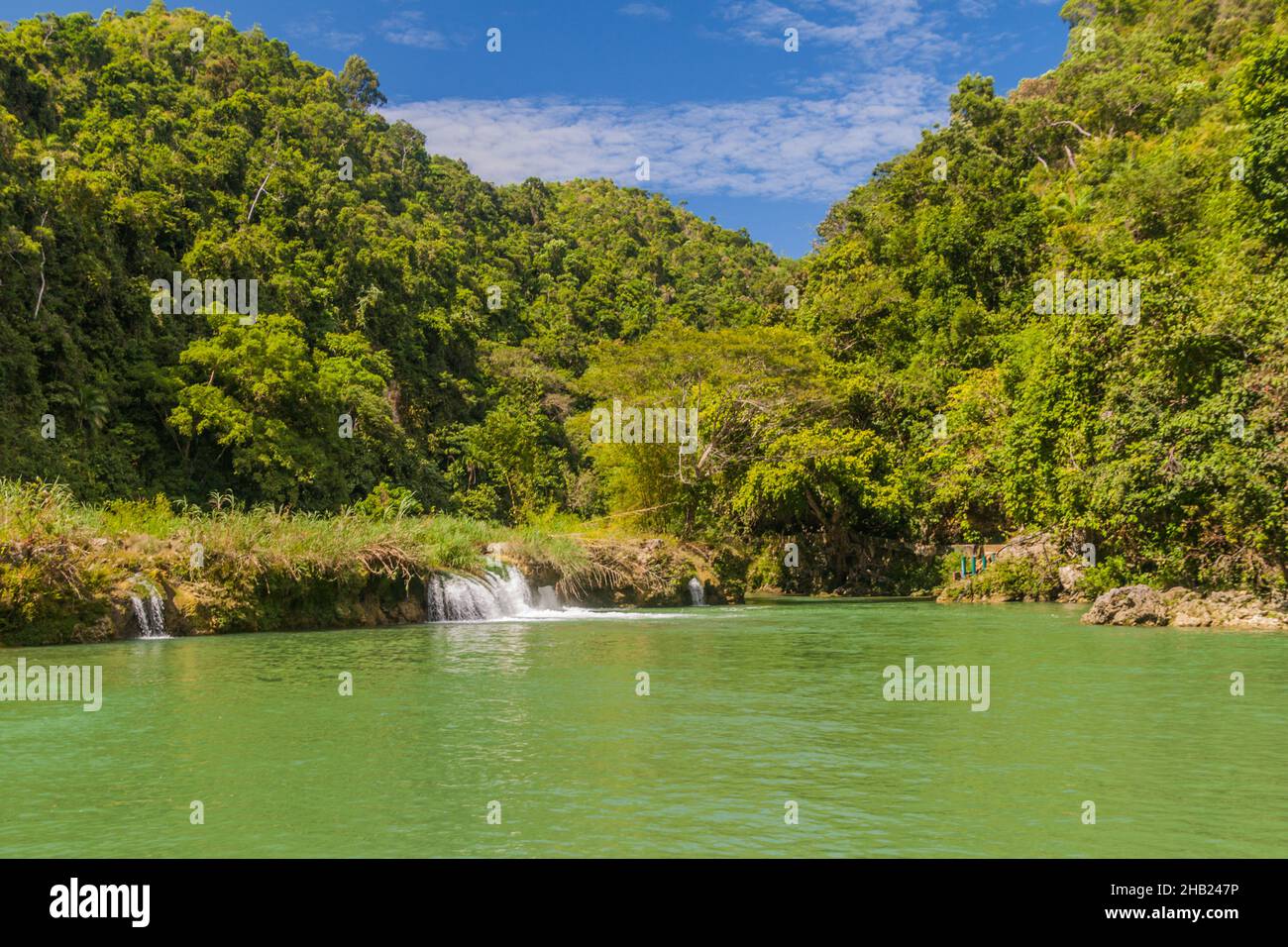 Small waterfall at Loboc river on Bohol island, Philippines Stock Photo ...