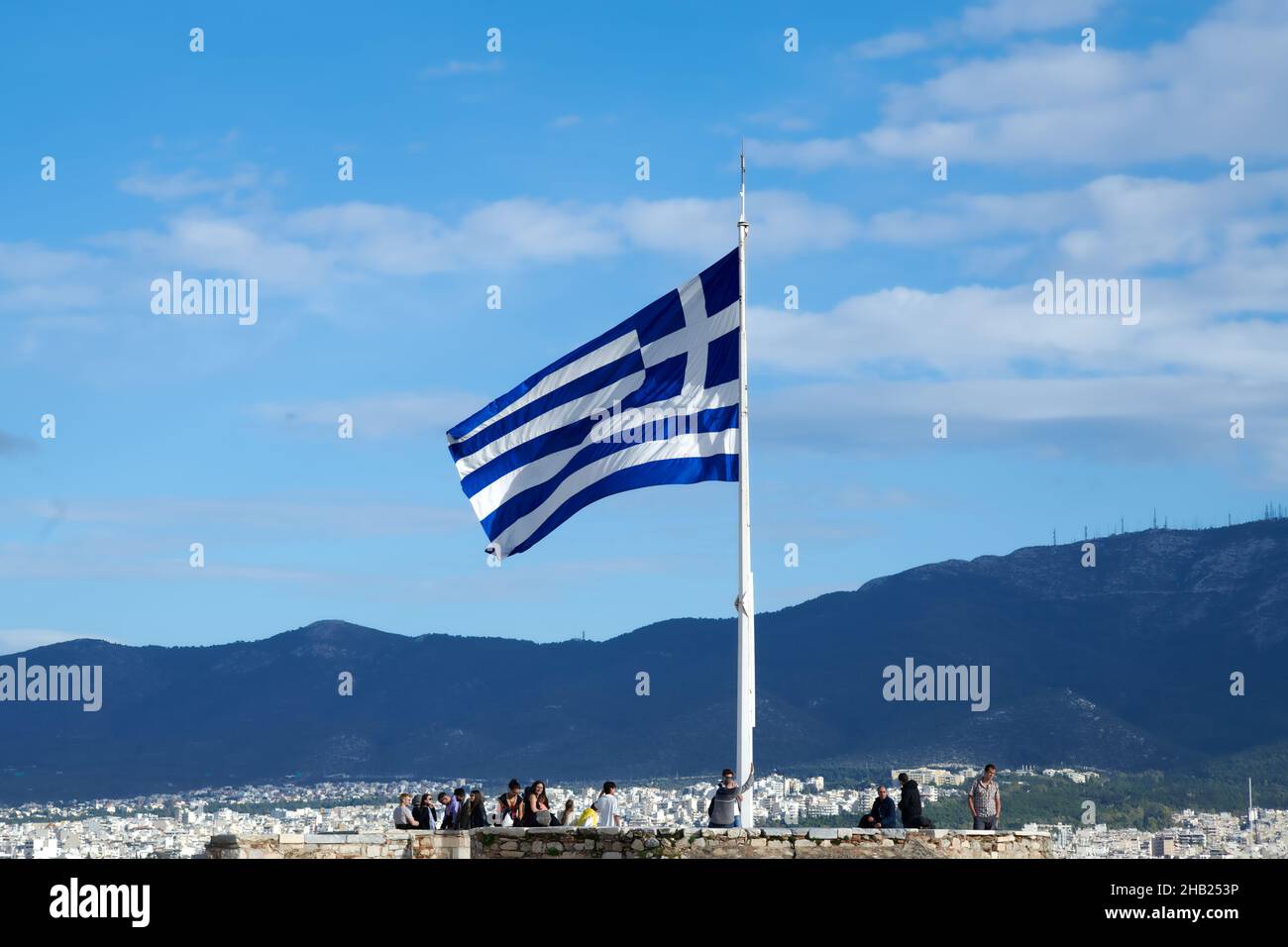 Greece greek flag flags flying summer hi-res stock photography and ...