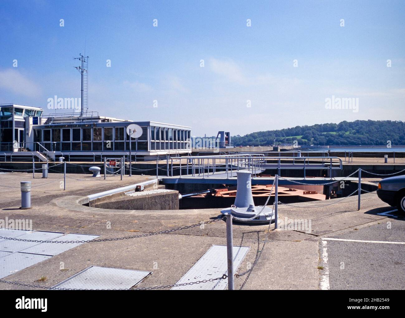 Lock gates of River Rance HEP tidal power barrage scheme, Brittany ...