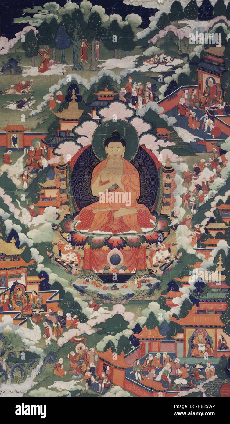 Shakyamuni Buddha Surrounded with Scenes of his Life, Hanging scroll ...