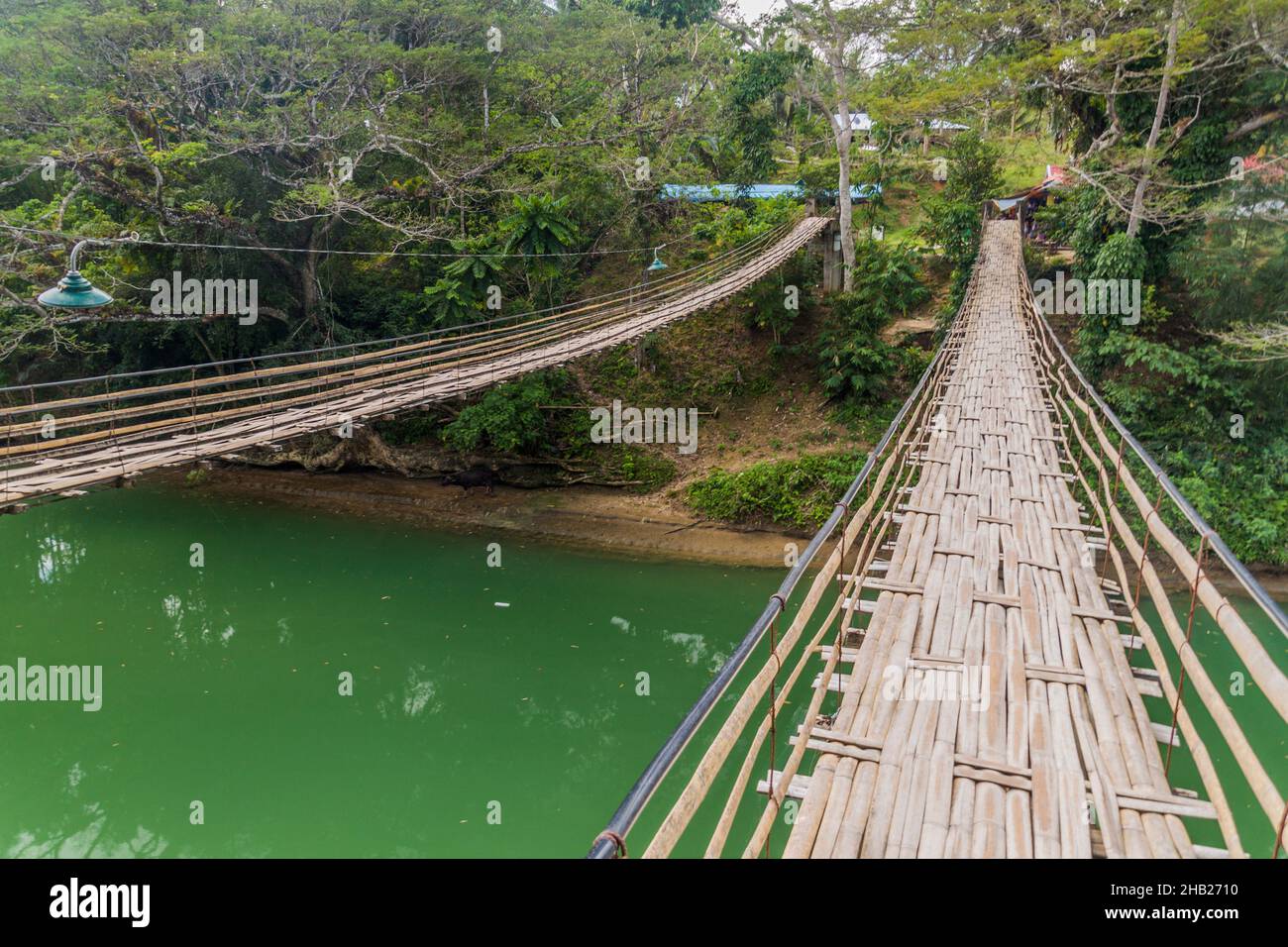 View of Sipatan Twin Hanging Bridge over Loboc river on Bohol island ...
