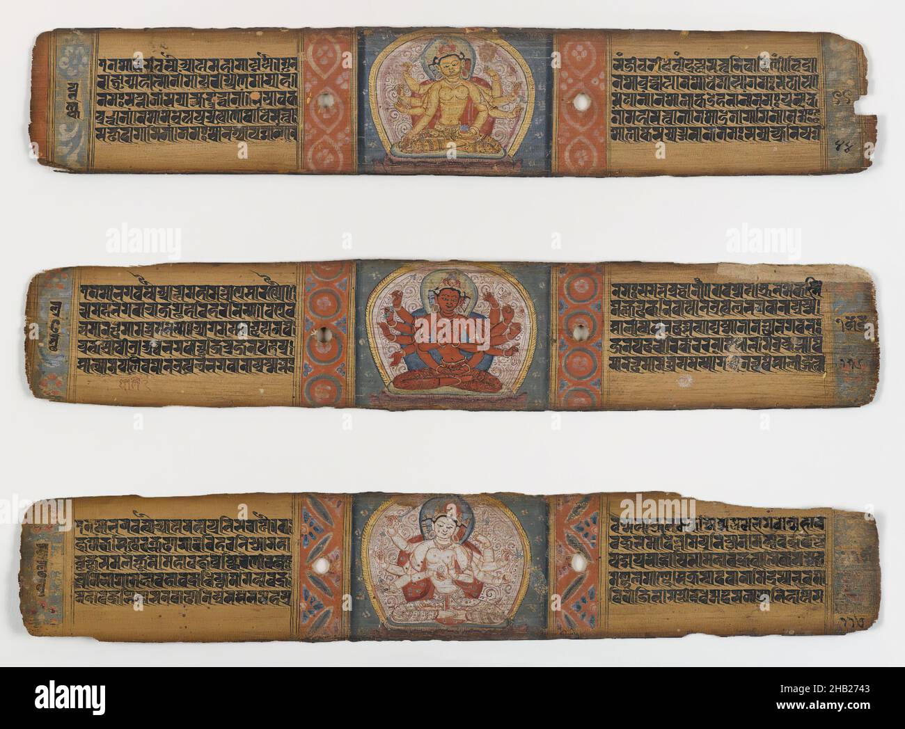 Three Illustrated Palm Leaves from a Pancharaksha Manuscript, Opaque ...
