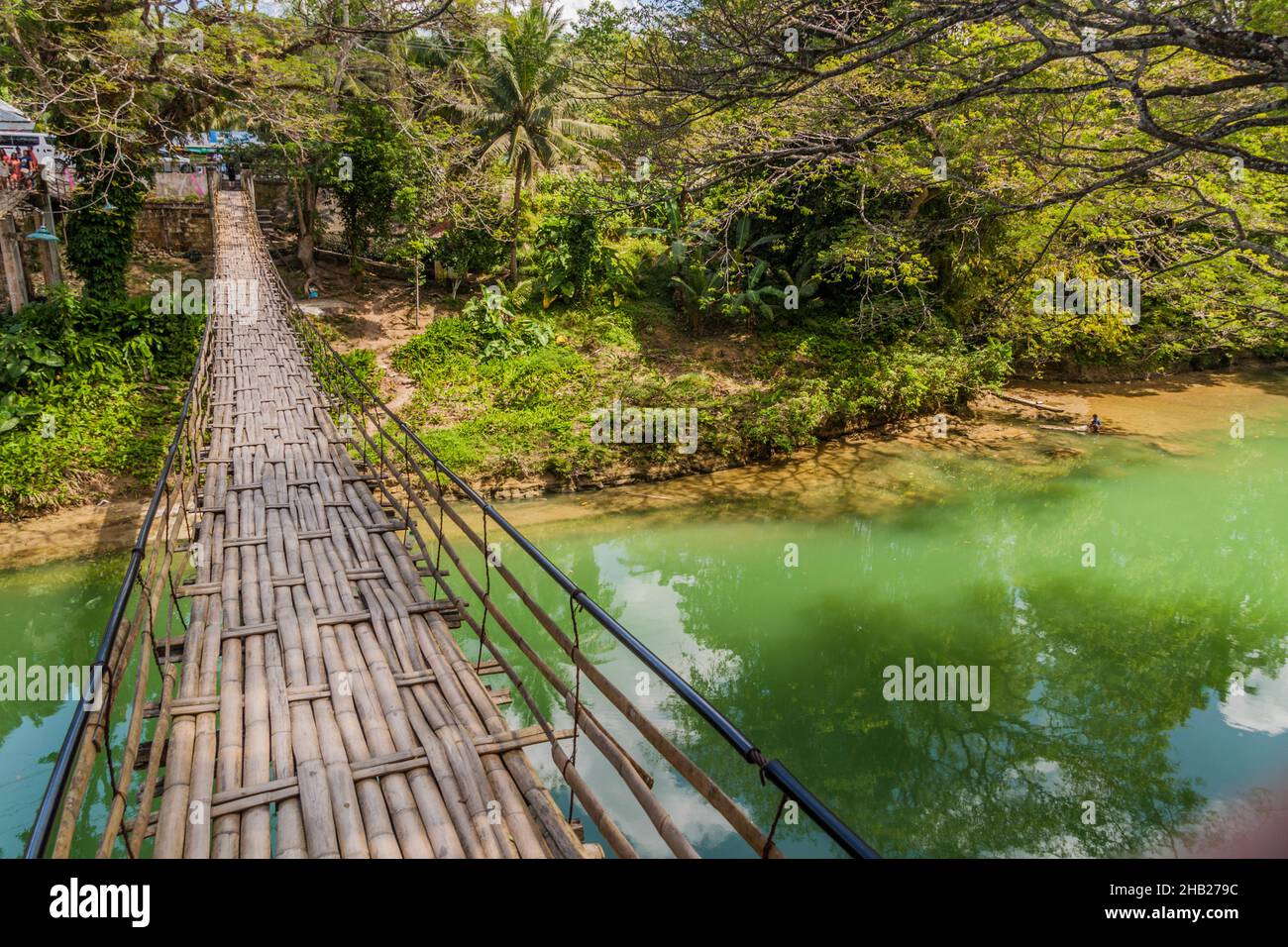 View of Sipatan Twin Hanging Bridge over Loboc river on Bohol island ...