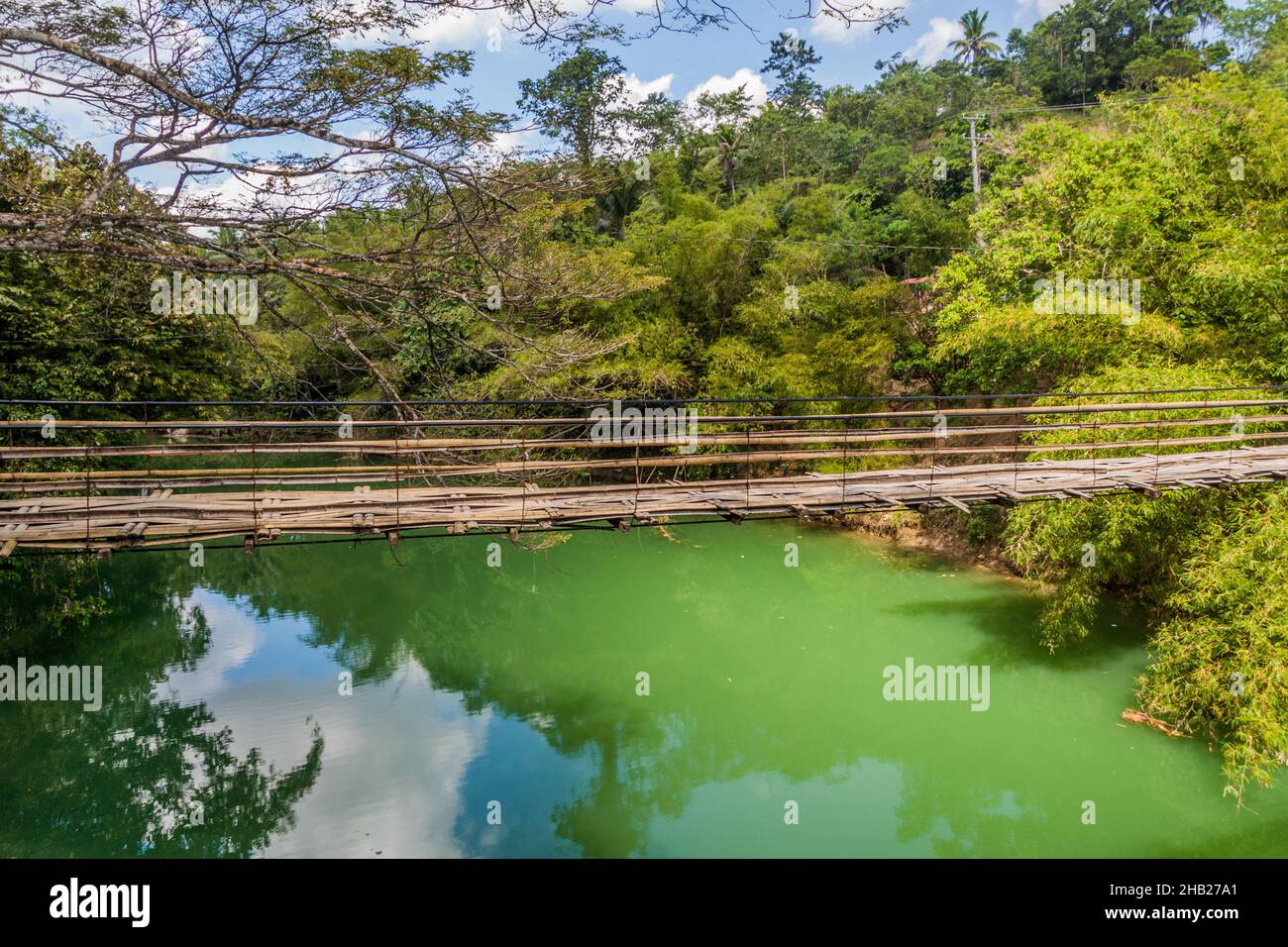 View of Sipatan Twin Hanging Bridge over Loboc river on Bohol island ...
