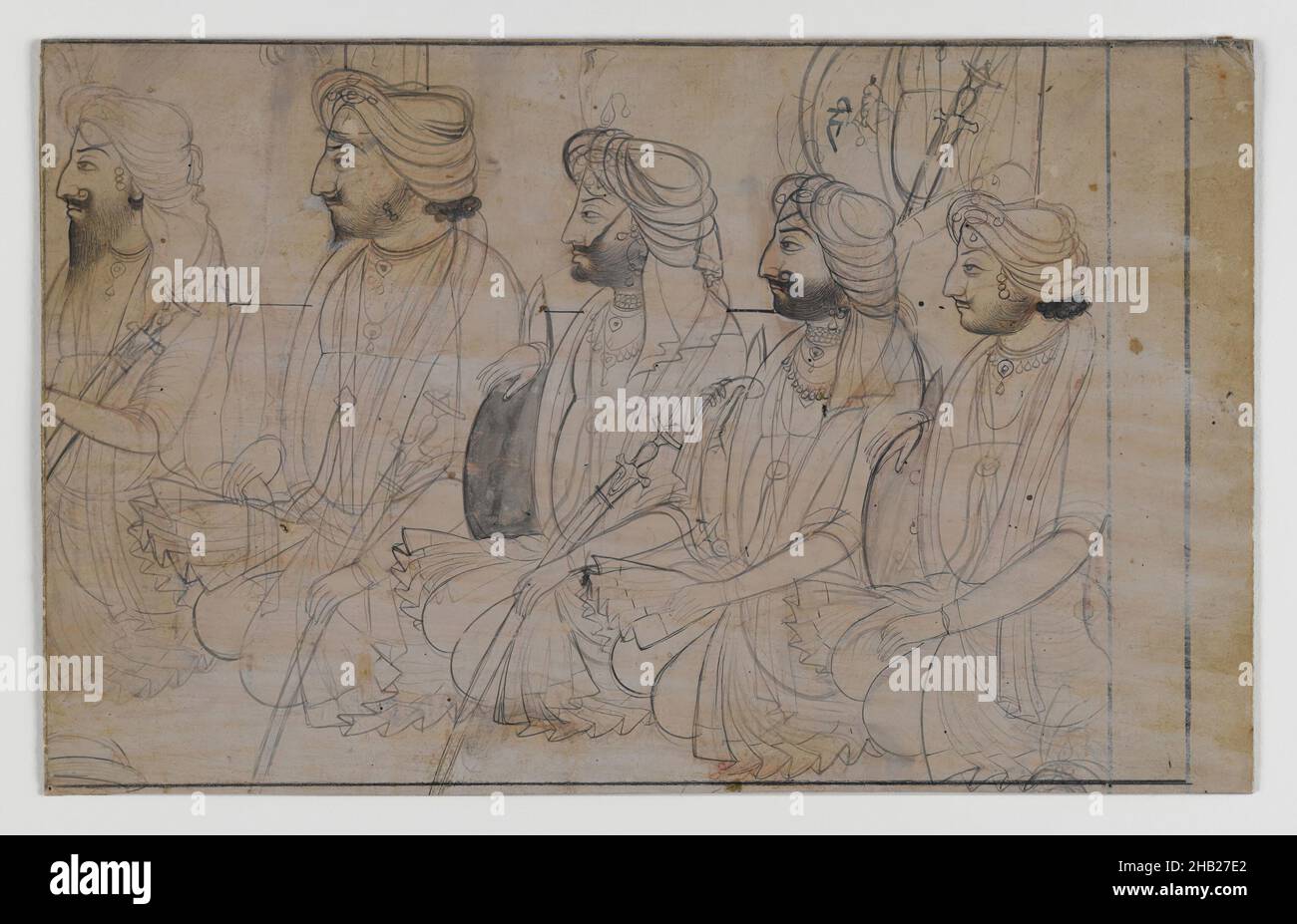 Portraits of Dhian, Gulab, Ranbir, Sohan, and Udham Singh, Indian, Ink ...