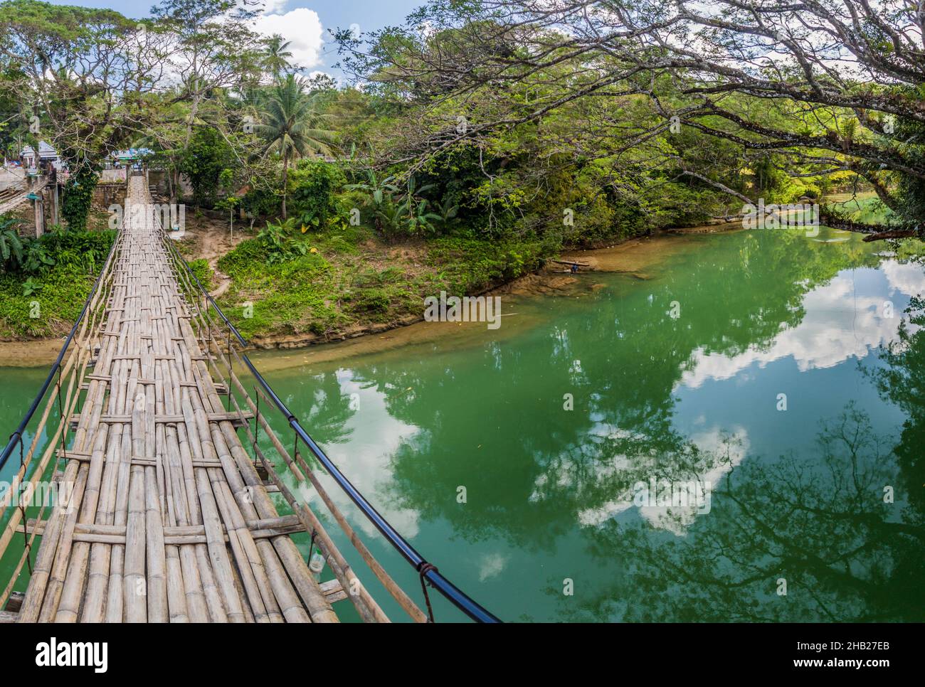 View of Sipatan Twin Hanging Bridge over Loboc river on Bohol island ...