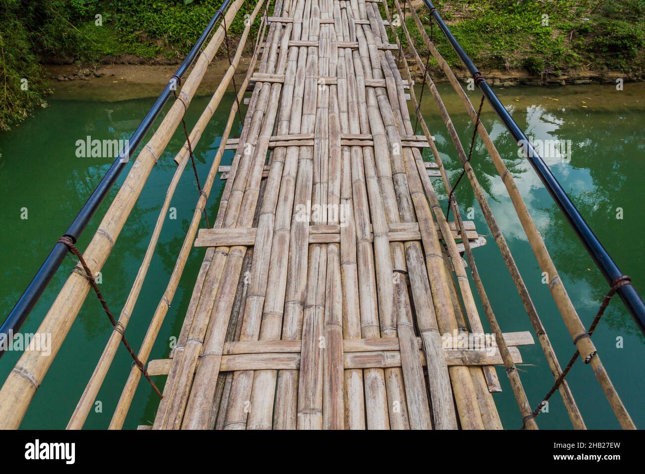 View of Sipatan Twin Hanging Bridge over Loboc river on Bohol island ...