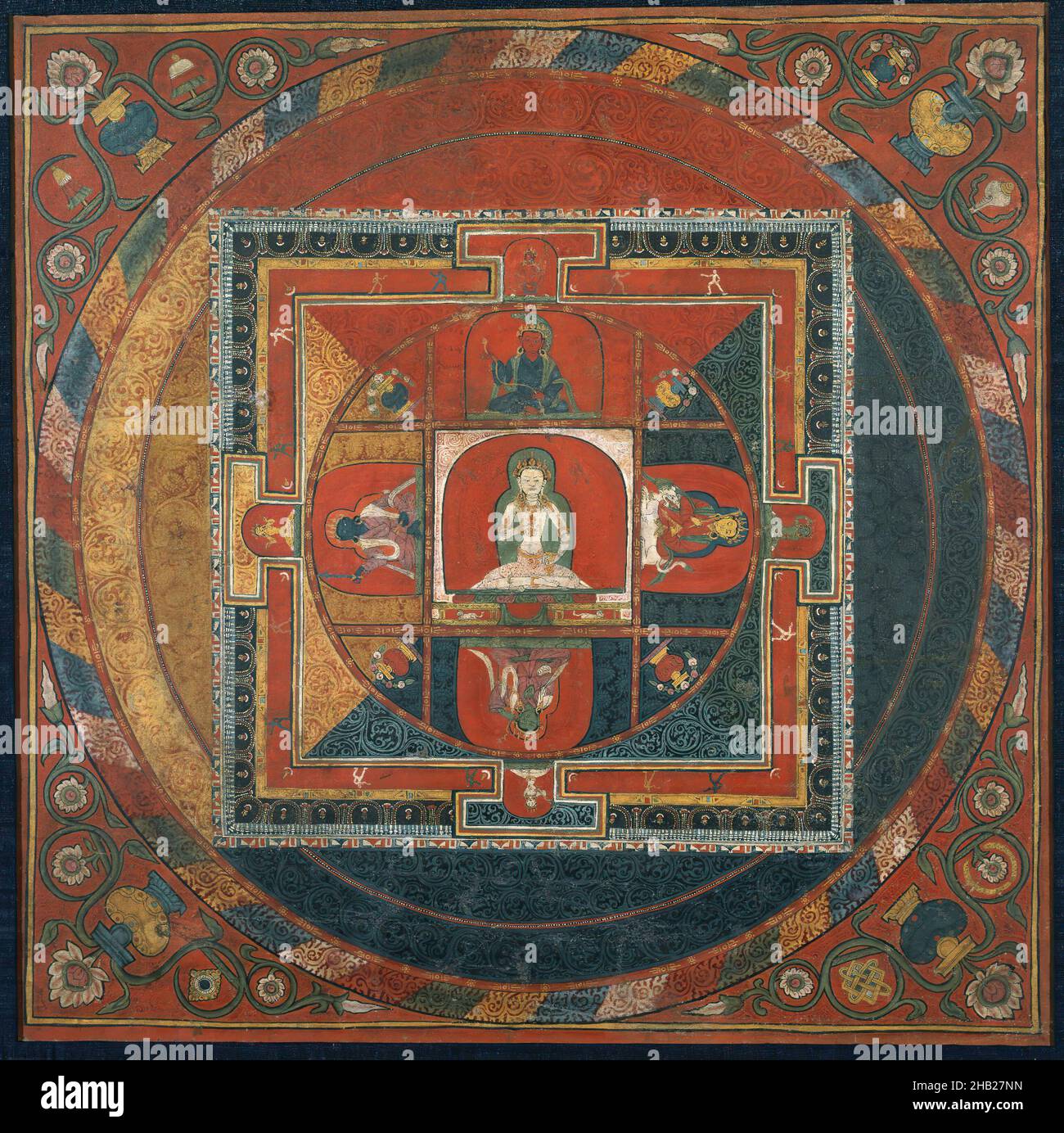 Mandala of Vajrasattva, Opaque watercolors on cotton, Tibet, 15th ...