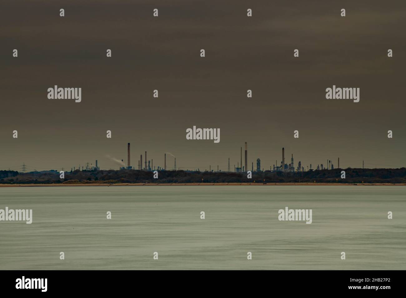 petrochemical refinery at fawley on edge of the solent and the port of ...