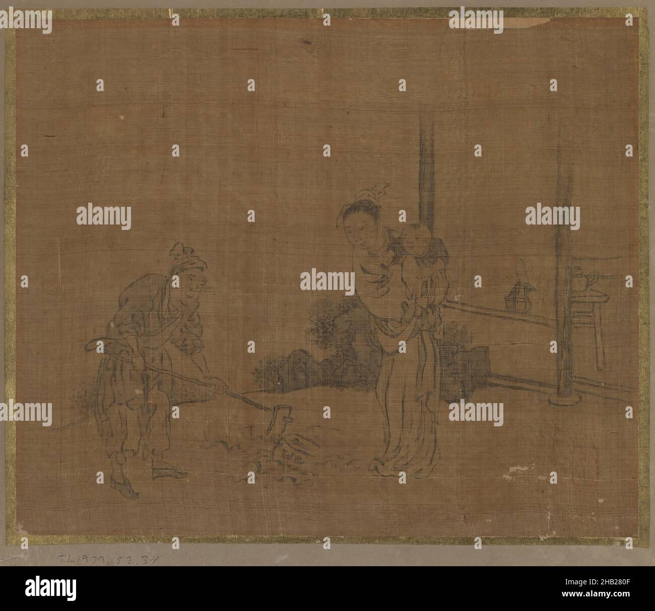 Album Leaf Painting: Farmer, Wife and Child, Album leaf, ink on silk ...