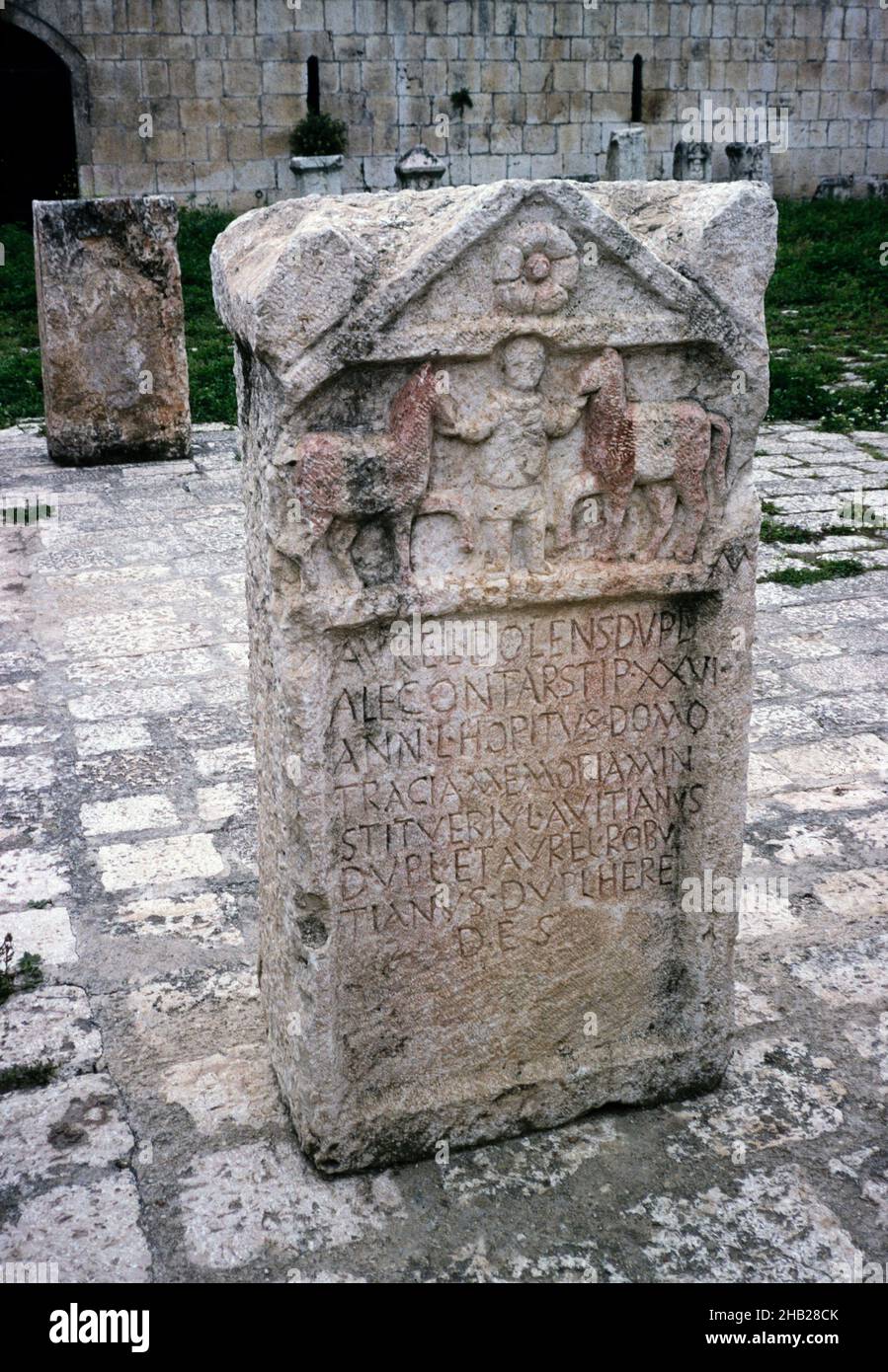 Roman gravestone with Latin inscription at museum archaeological site ...