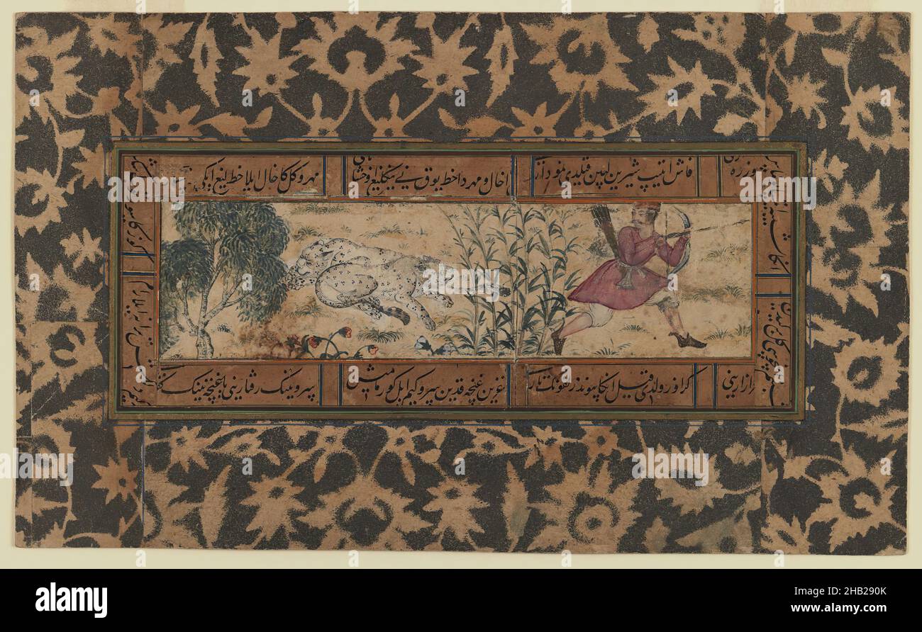 Hunter and Two Cheetahs, Indian, Opaque watercolor on paper, India ...