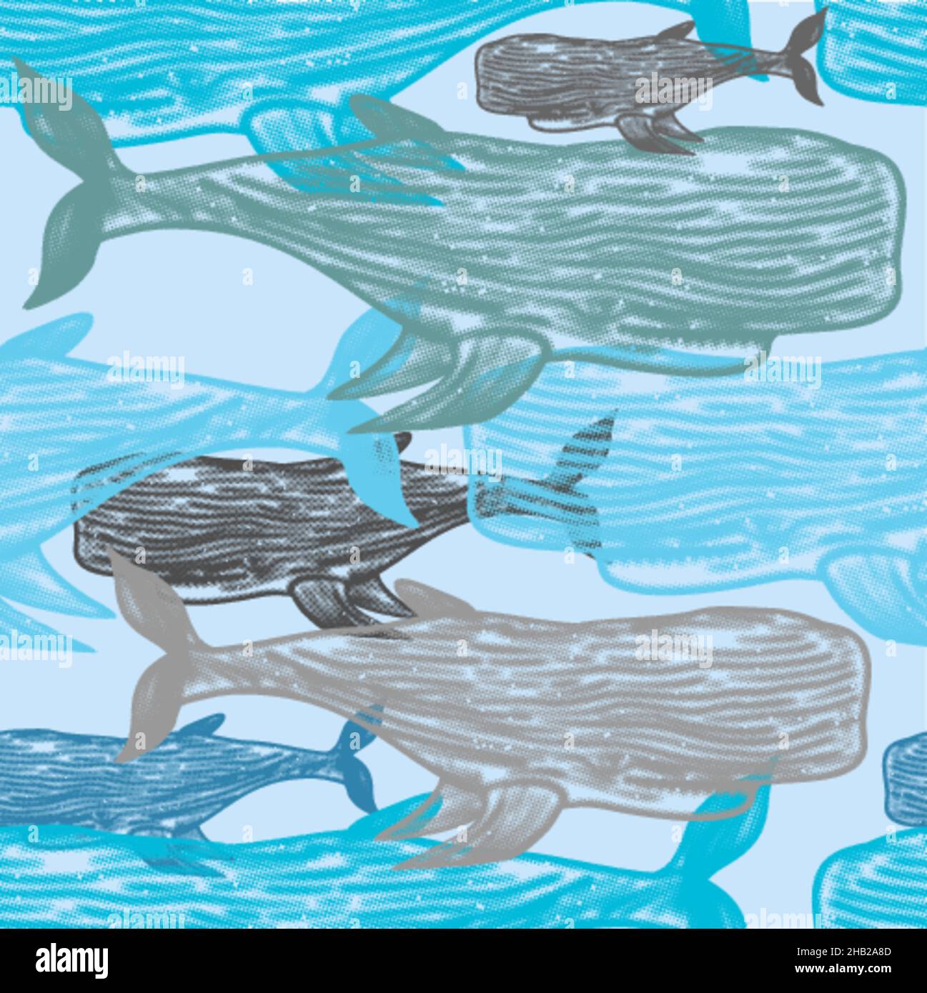 Sperm whale hand drawing pattern seamless. cachalot background Stock ...