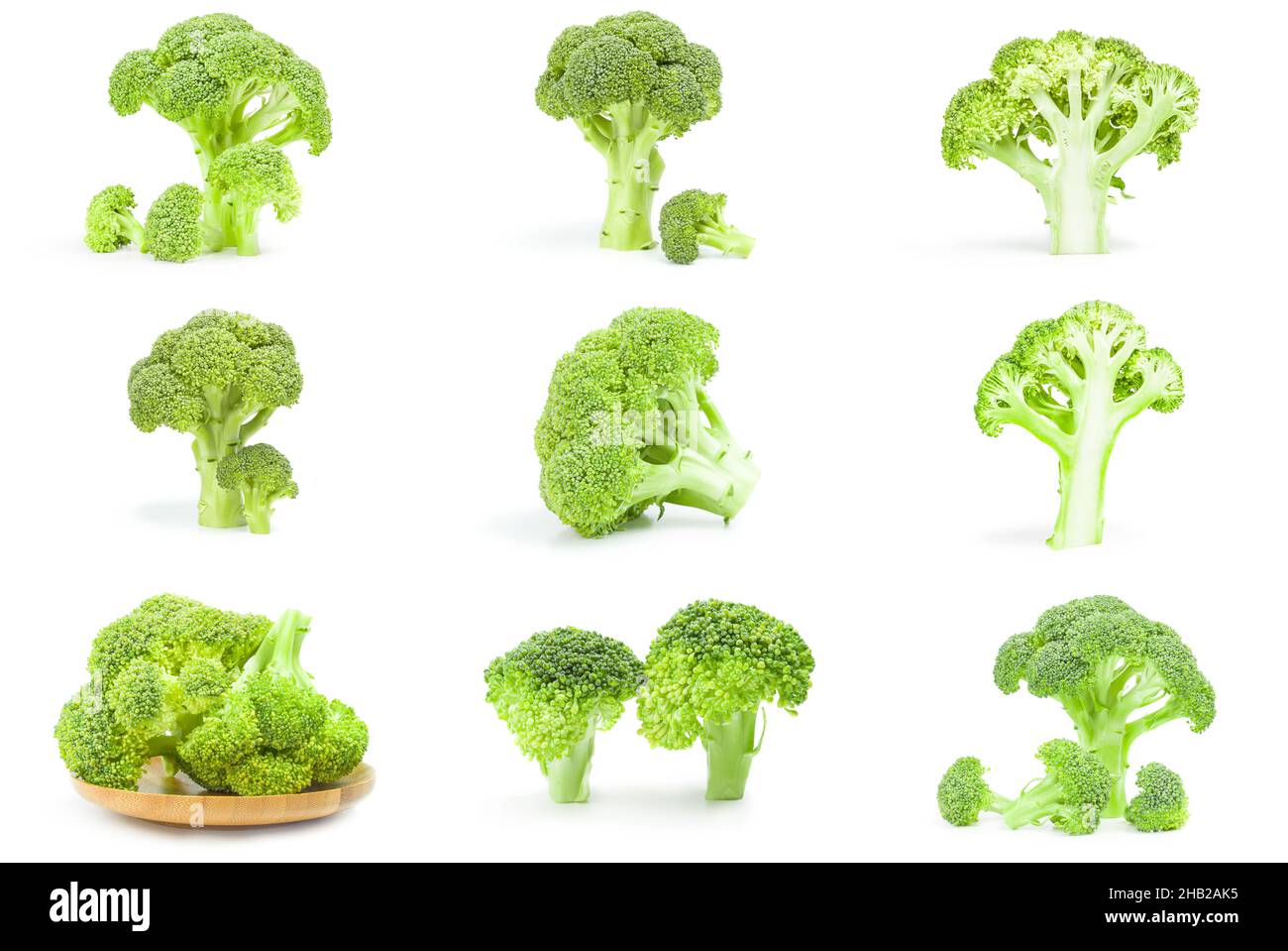 Collection of broccoli floret close-up isolated on white background ...