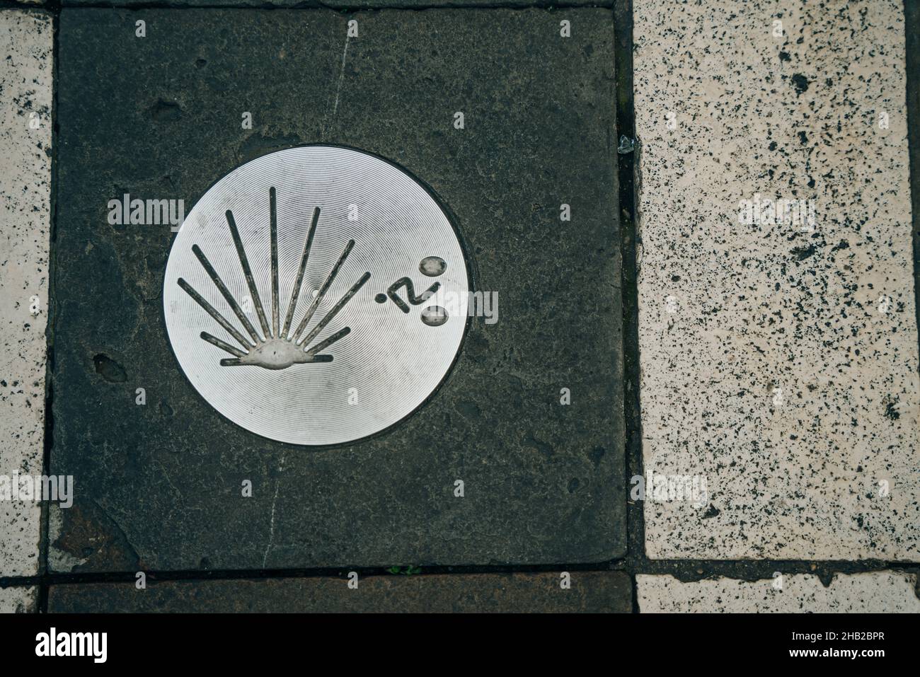 Road to Santiago sign. Sign indicating the directions to the cathedral ...
