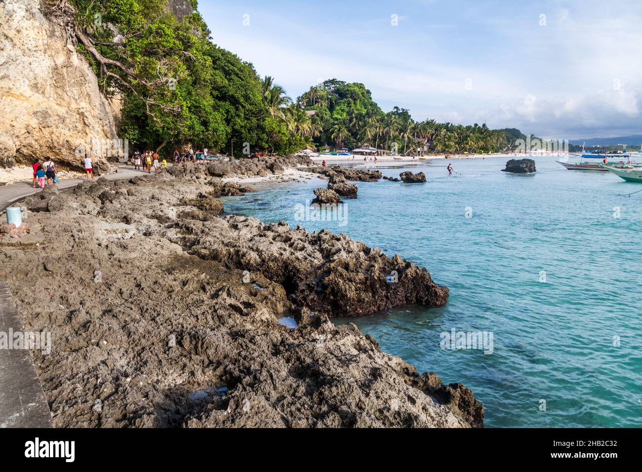 BORACAY, PHILIPPINES - FEBRUARY 1, 2018: Cliffs at the end of the White ...