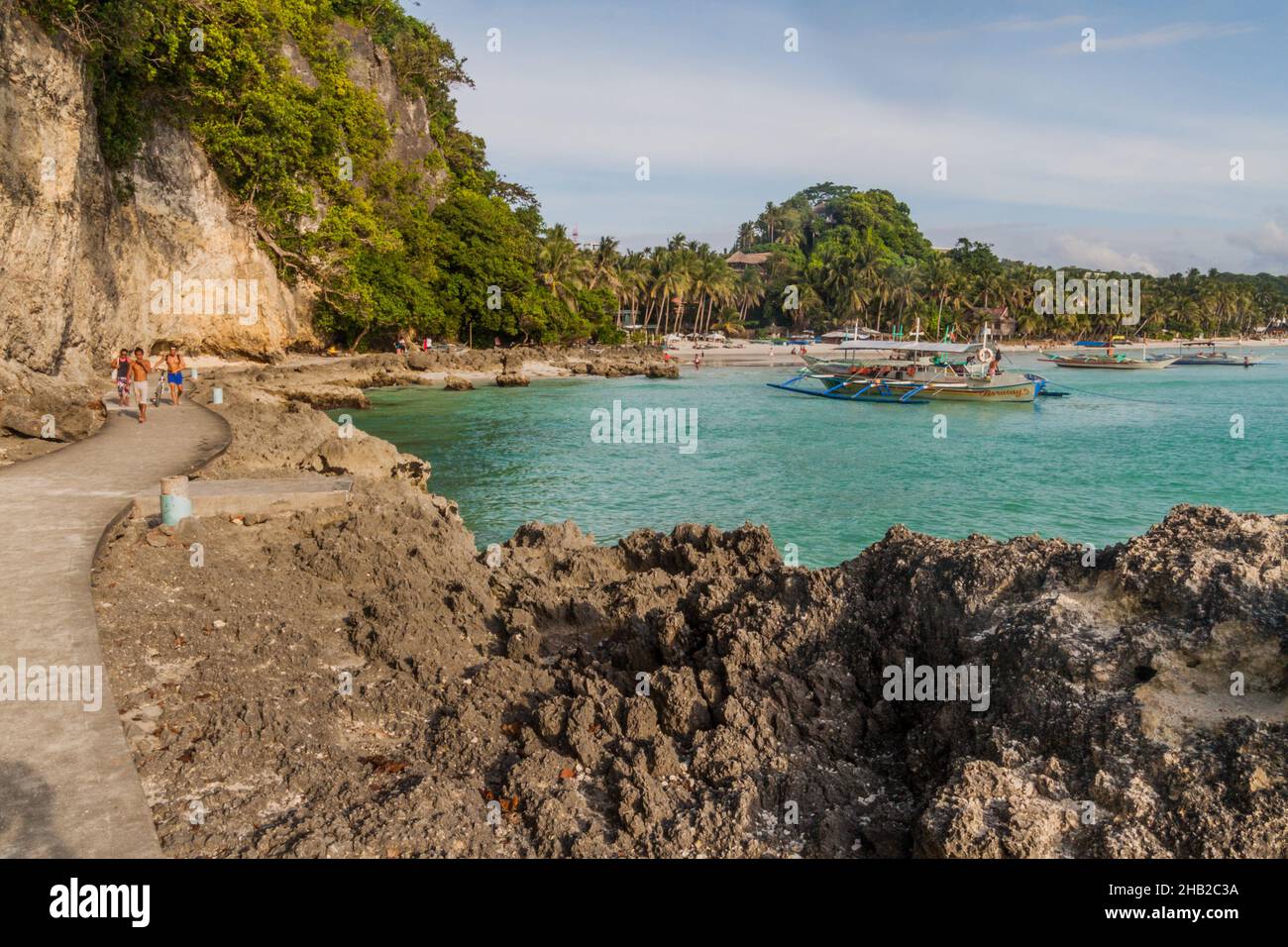 BORACAY, PHILIPPINES - FEBRUARY 1, 2018: Cliffs at the end of the White ...