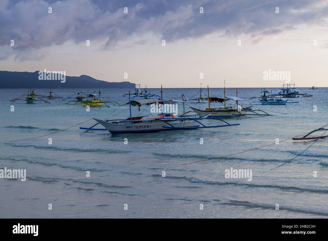 BORACAY, PHILIPPINES - FEBRUARY 1, 2018: Bangkas (paraw), double ...