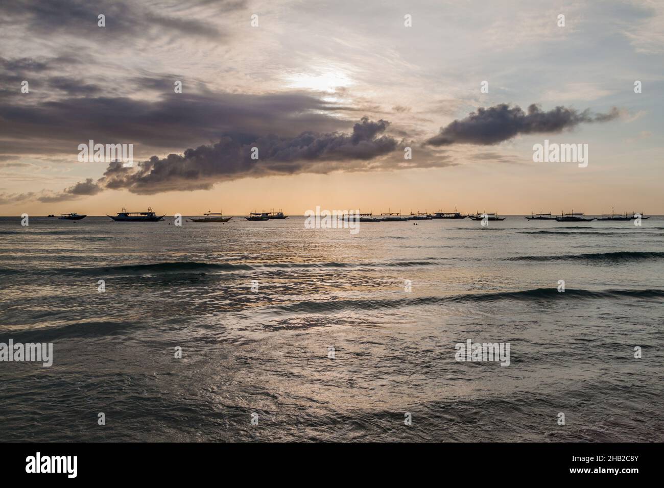 Bangkas (paraw), double-outrigger boats, Boracay island, Philippines ...