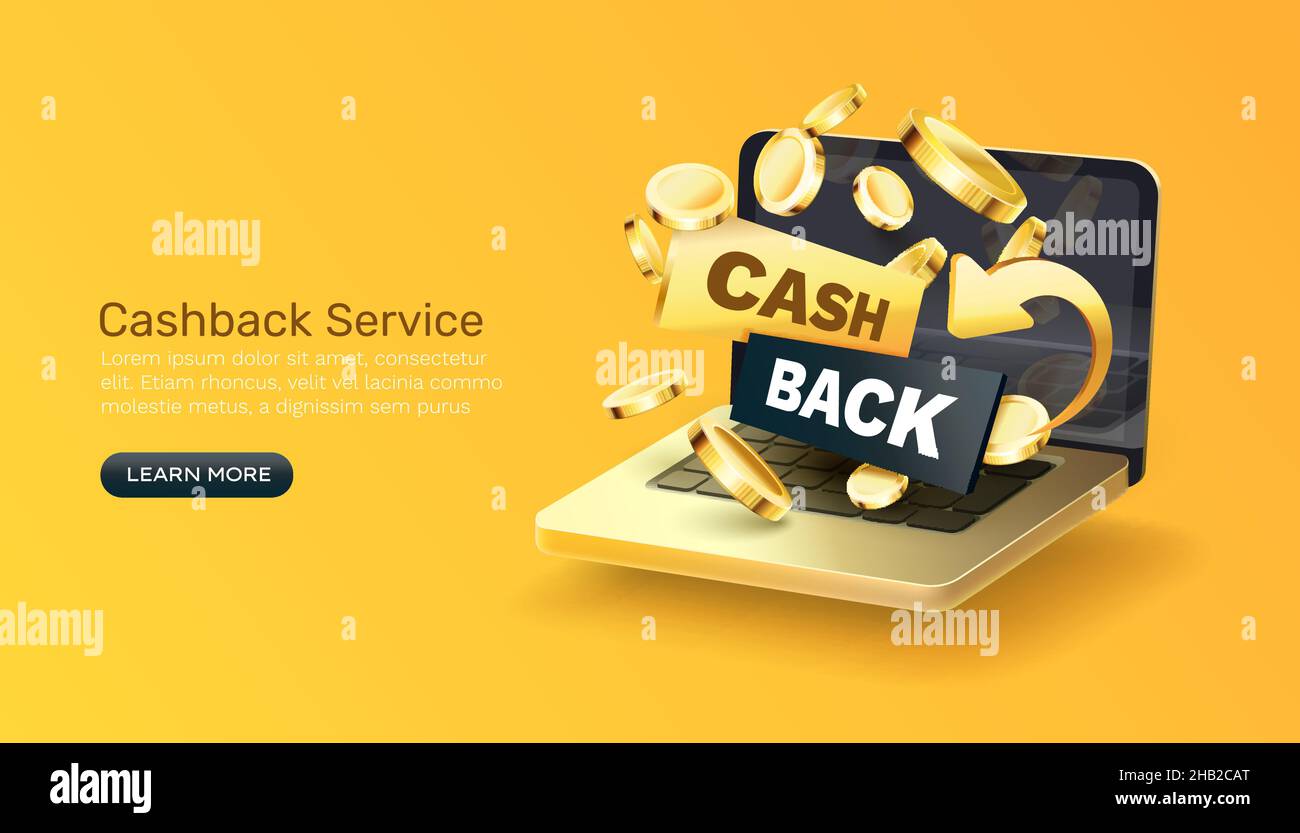 Laptop icon cash back, bonus coin, computer money finance. Vector ...