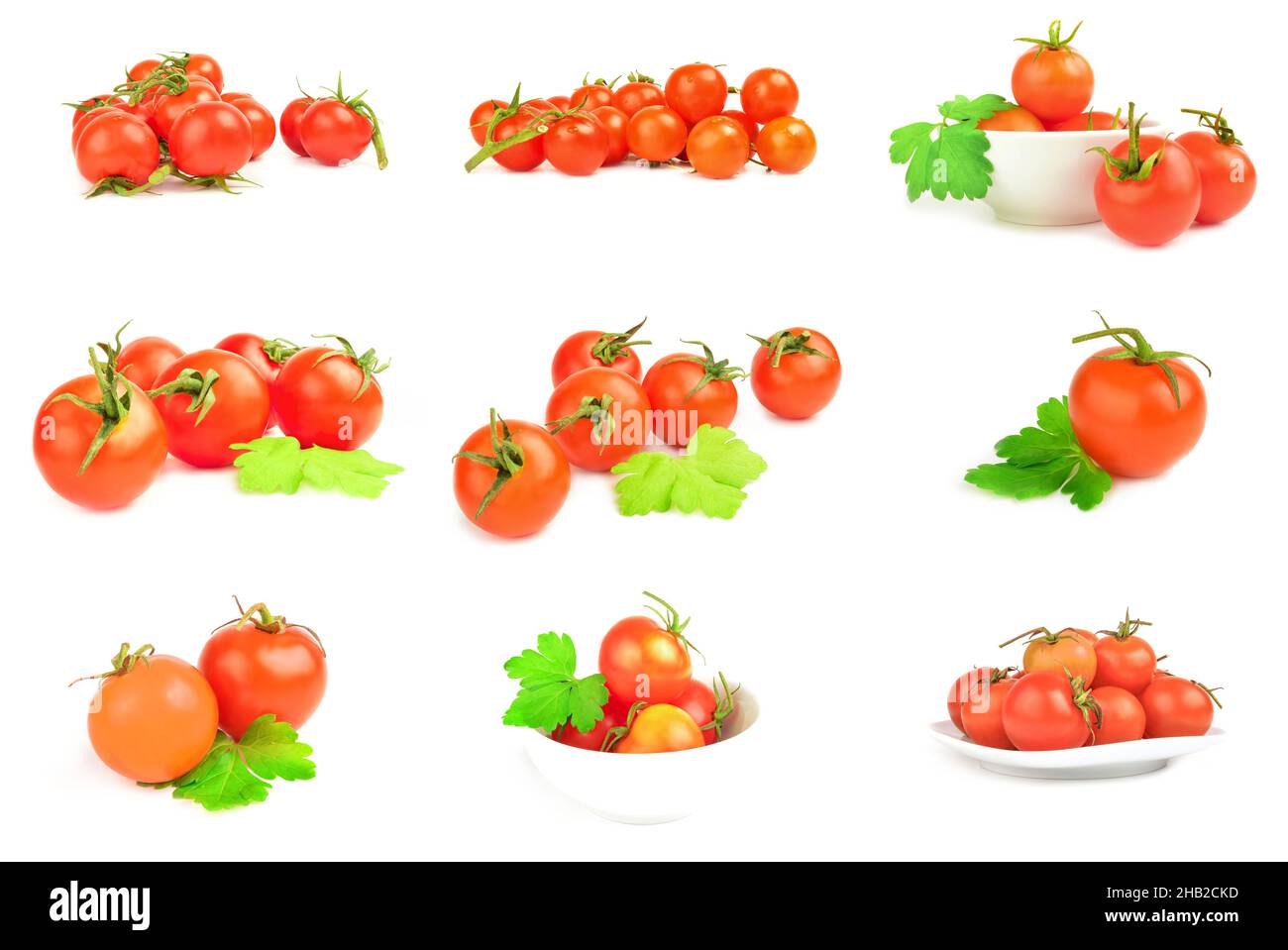 Collage of tomatoes isolated on a white background with clipping path ...