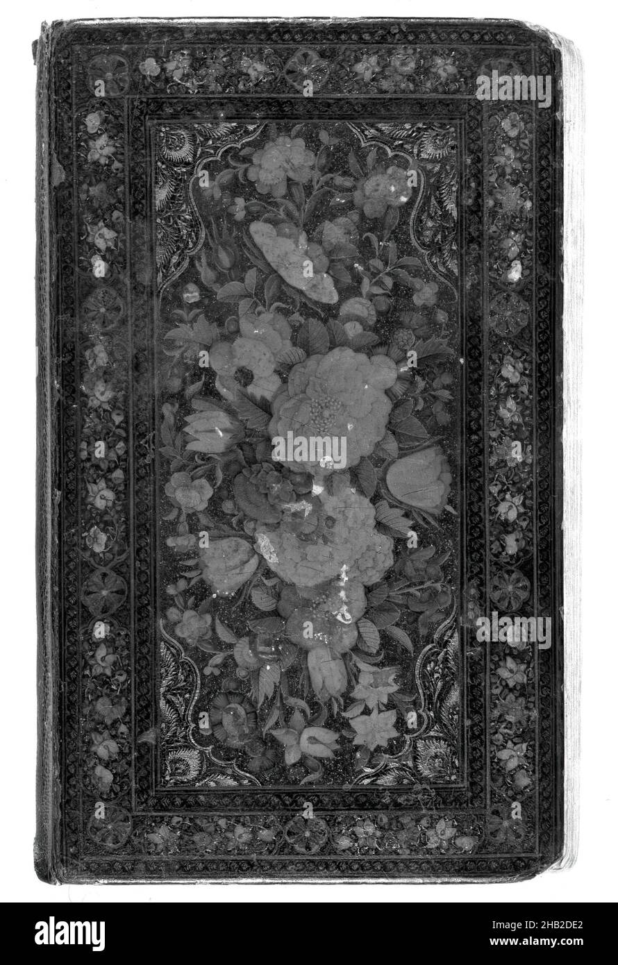 Book binding, Lacquer, paper mache, mid-19th century, Safavid, Qajar, 4 ...