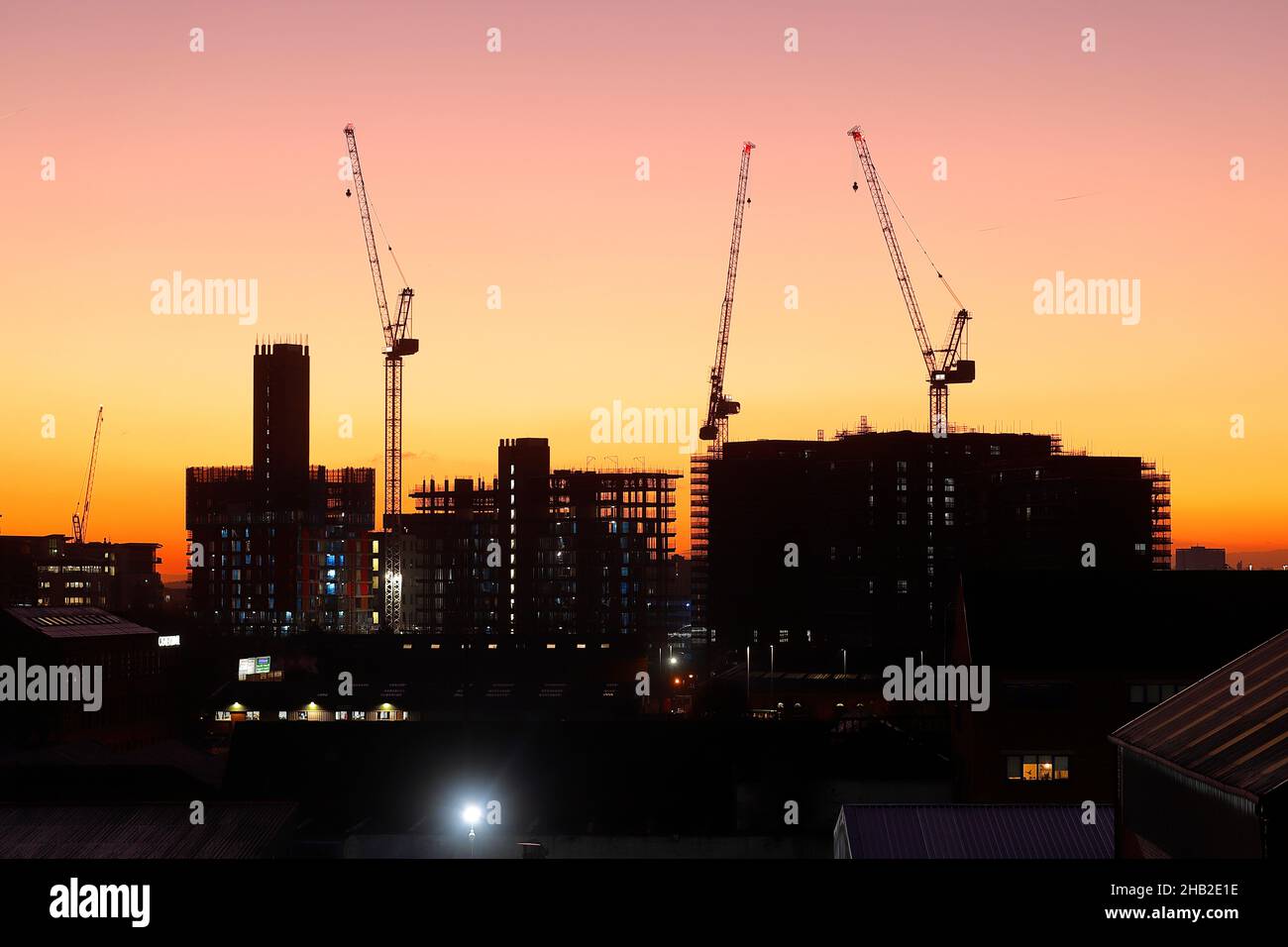 Sunrise in Leeds City Centre. 5 apartment blocks known as The Junction ...