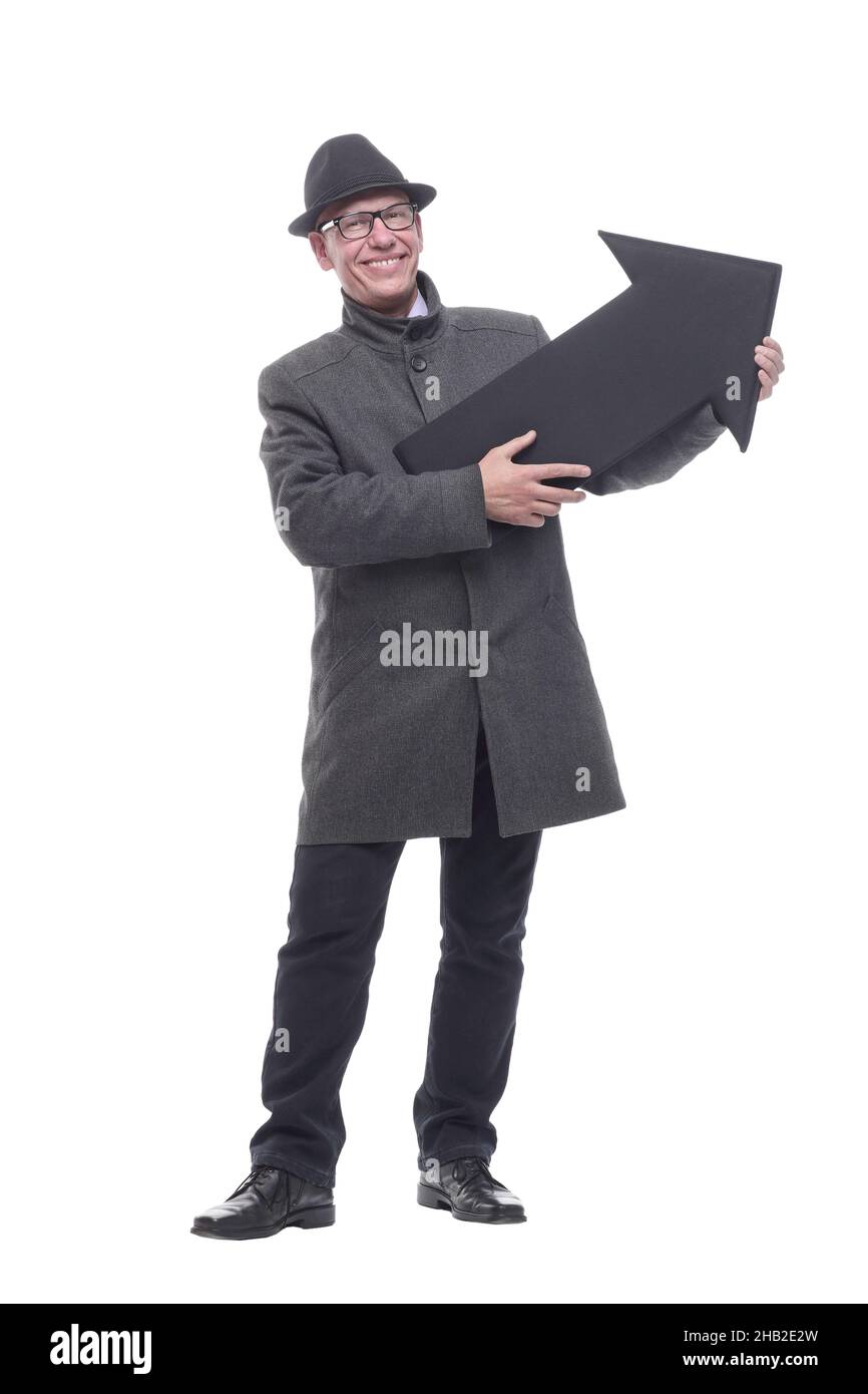 intelligent man in a hat pointing in the direction Stock Photo - Alamy