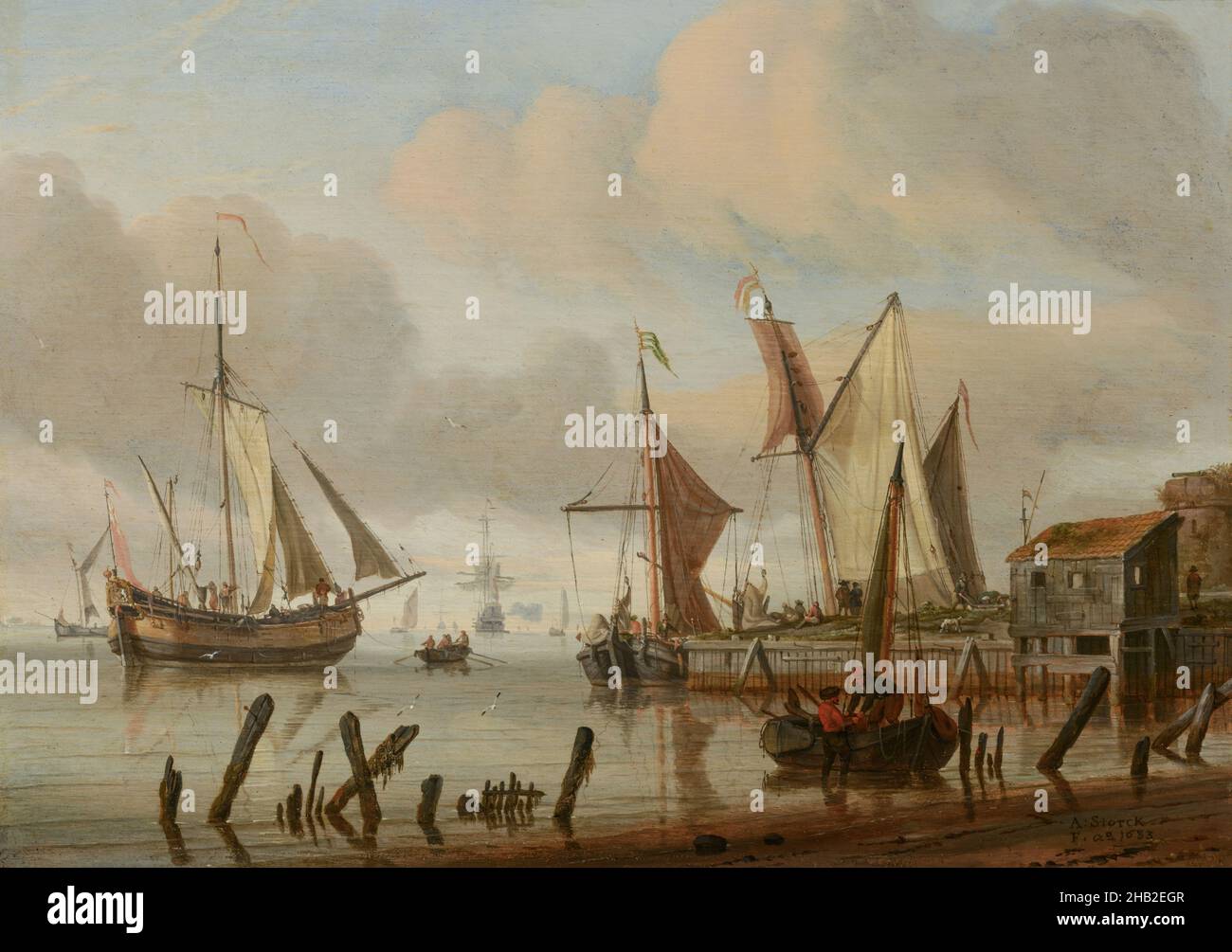Mooring place with boats, Abraham Storck, 1683 Stock Photo - Alamy