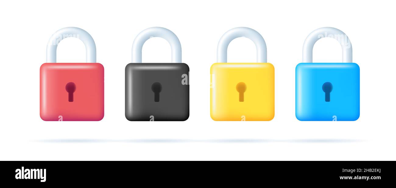 Padlock 3d icons set, colorful locks iconsin different color, isolated ...