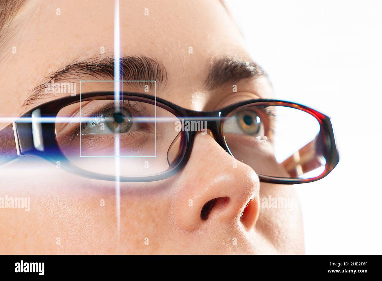 Healthy vision and laser eye surgery. Close up of woman's eyes in ...