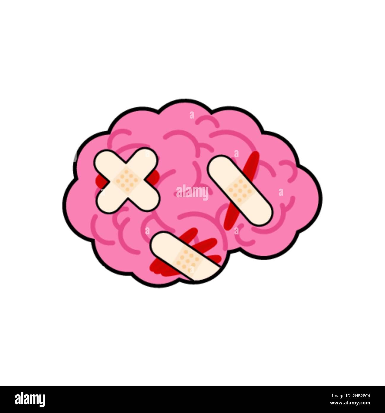 Sick brain with bandages. Wounded brains with plaster Stock Vector ...