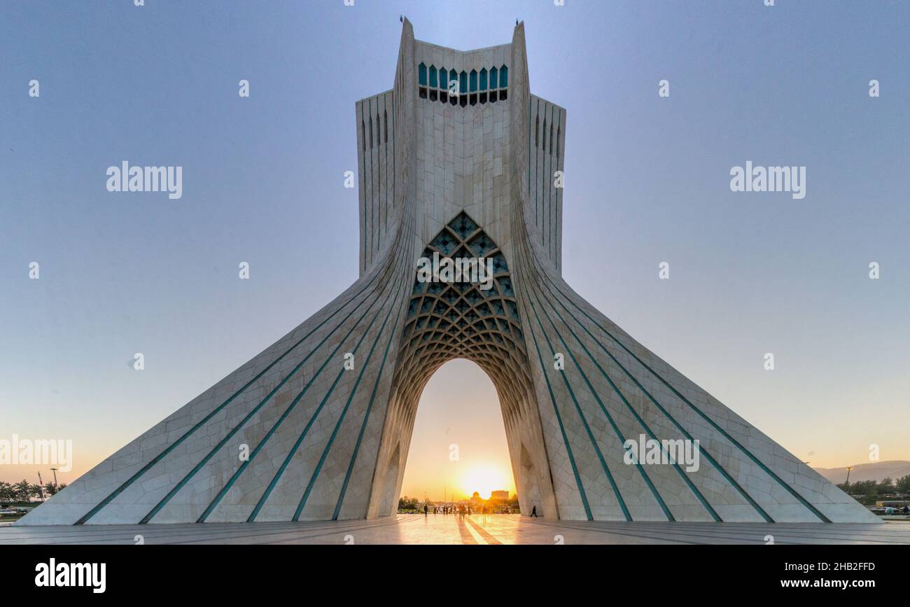 Sunset view of Azadi Tower Freedom Tower in Tehran, Iran Stock Photo ...