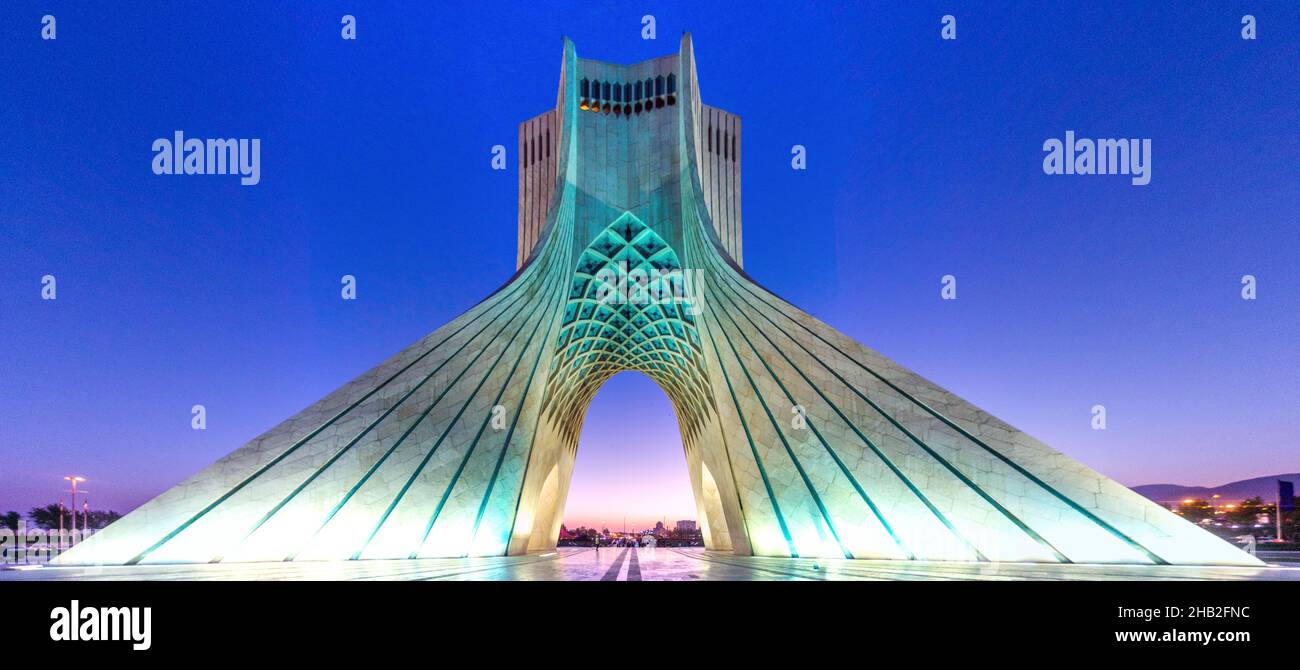 Evening view of Azadi Tower Freedom Tower in Tehran, Iran Stock Photo ...