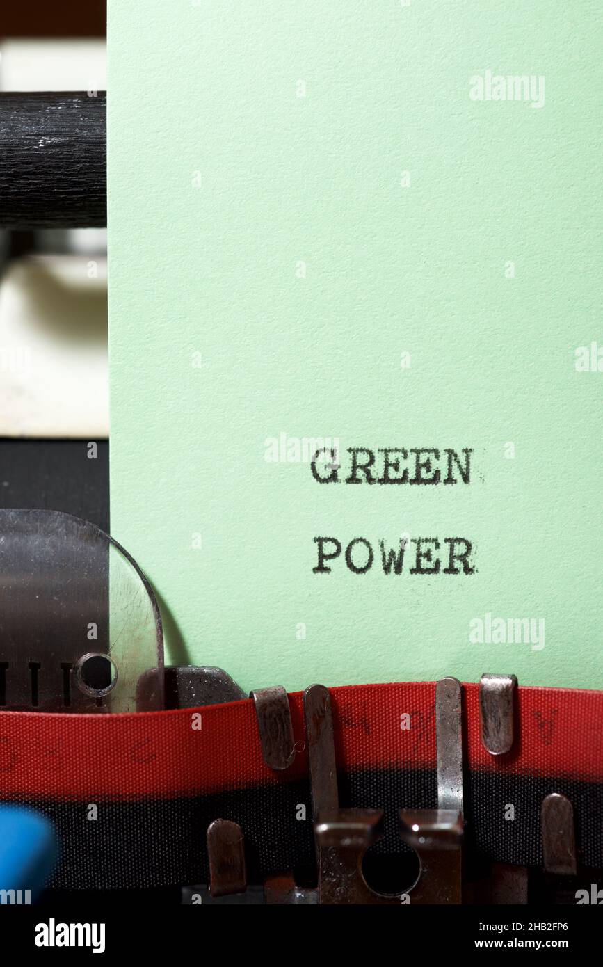 Green power text written with a typewriter Stock Photo - Alamy