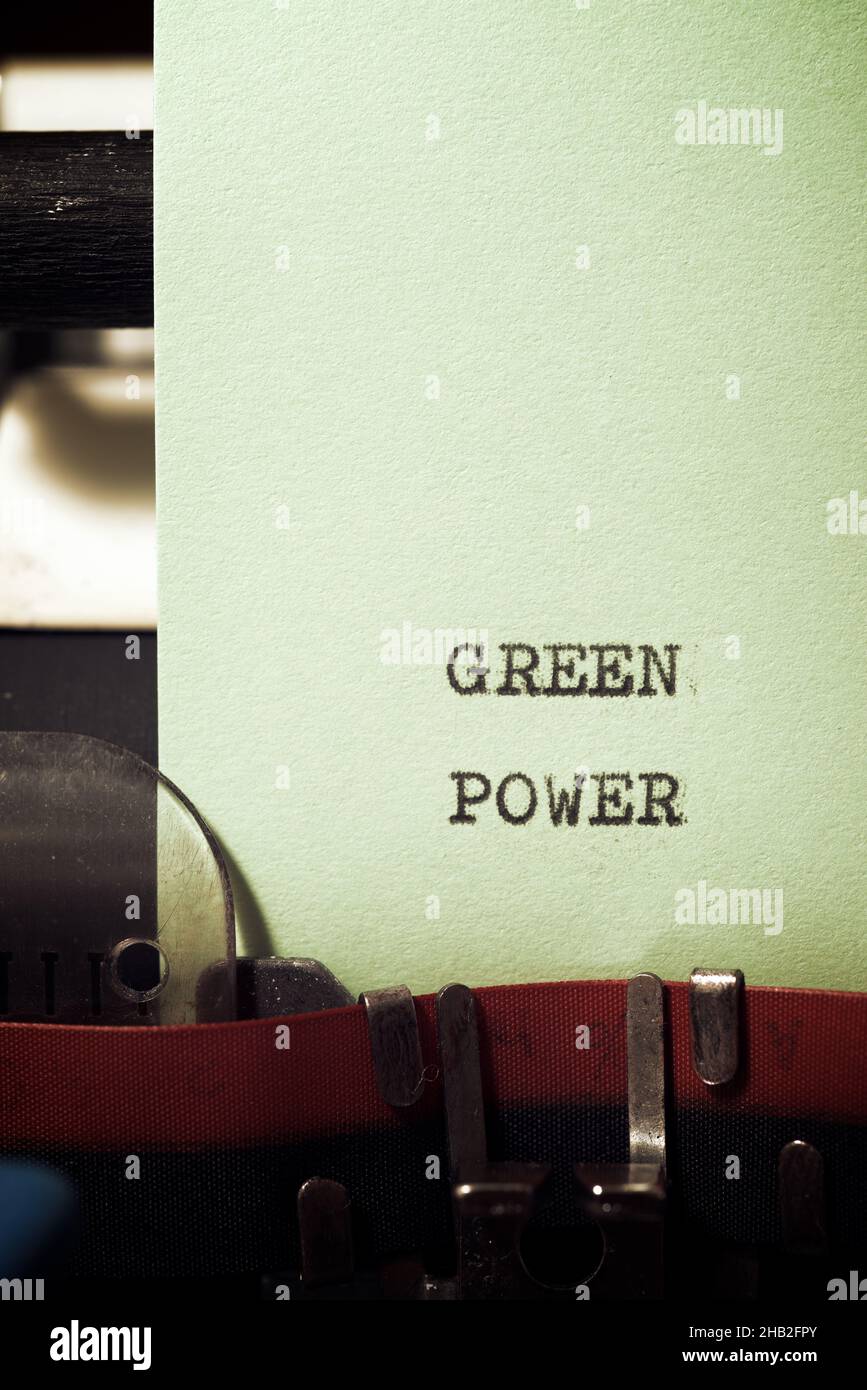 Green power text written with a typewriter Stock Photo - Alamy