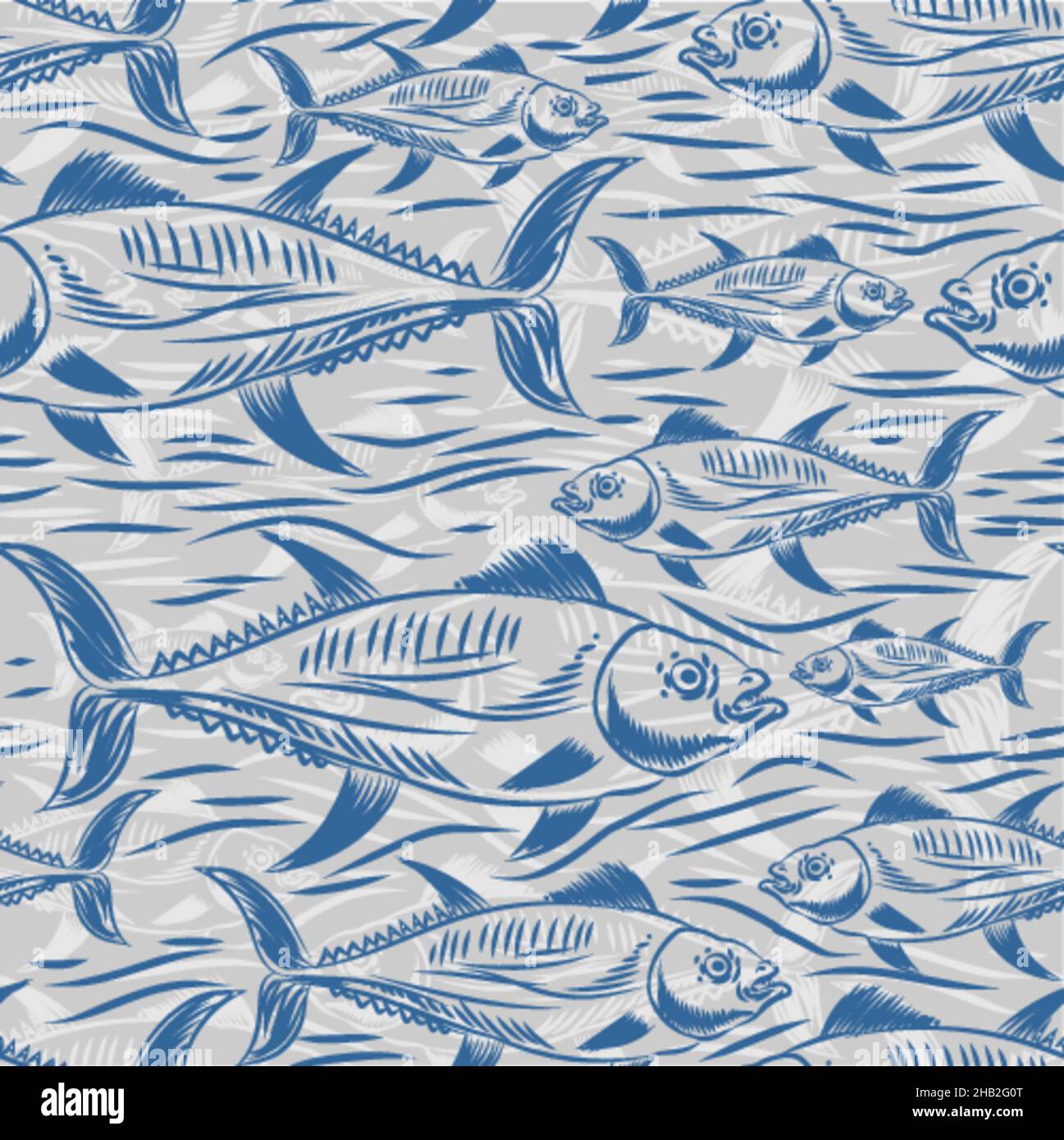 Tuna Hand drawing engraving pattern seamless. tunny Seafood fish ...