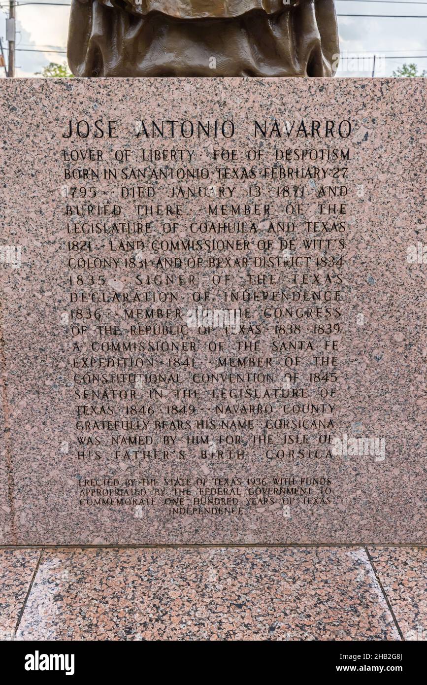 Corsicana, Texas, USA - August 17, 2021: Jose Antonio Navarro Monument ...