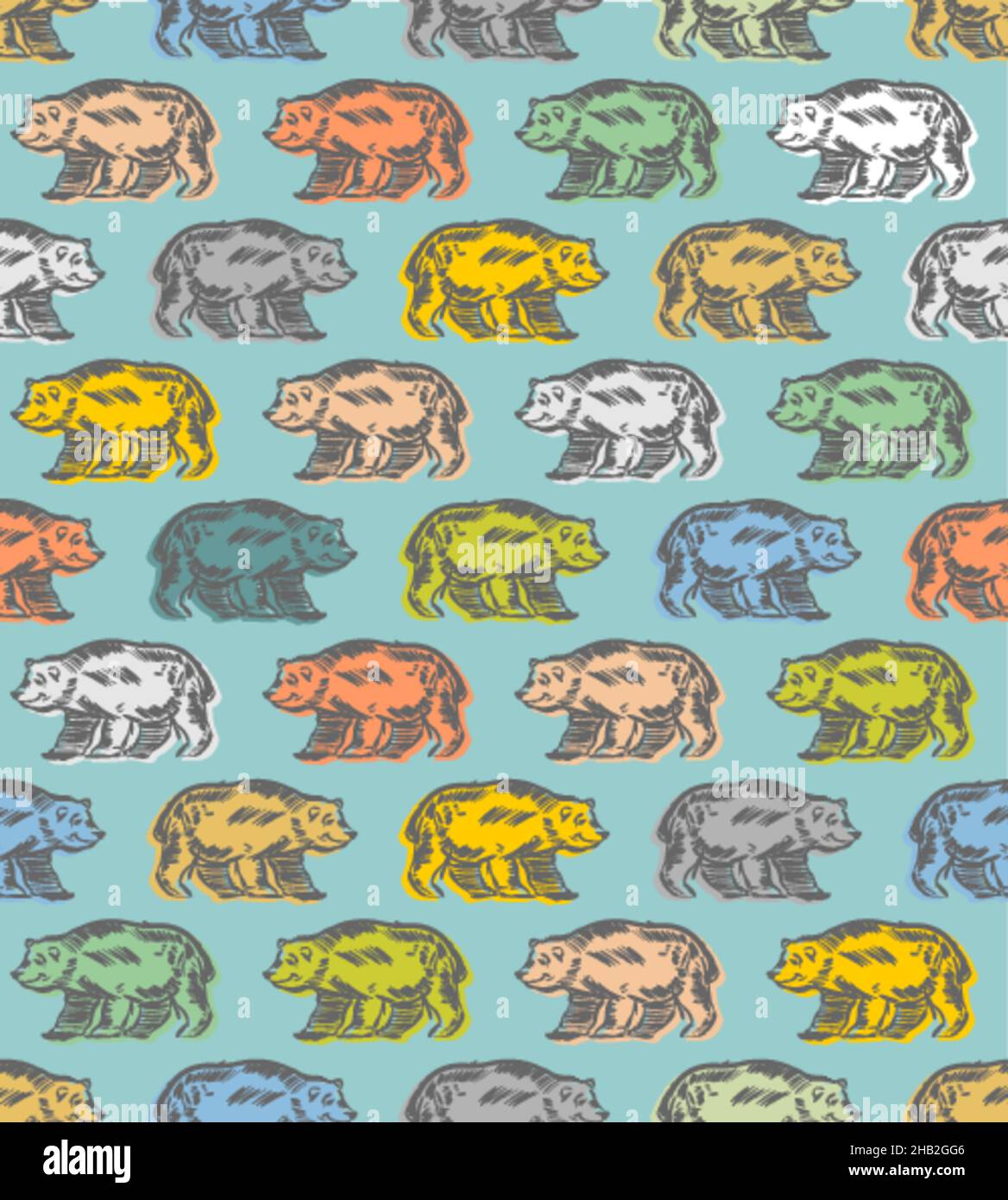 Bear Hand drawing pattern seamless. Multicolored Beast engraving ...