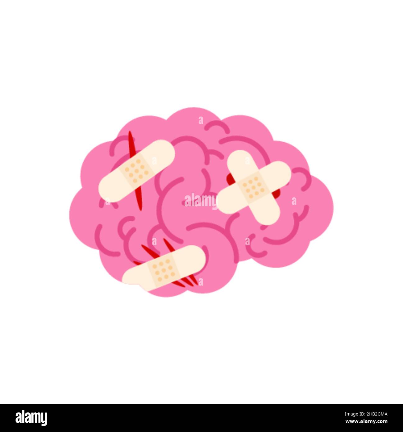 Sick brain with bandages. Wounded brains with plaster Stock Vector ...