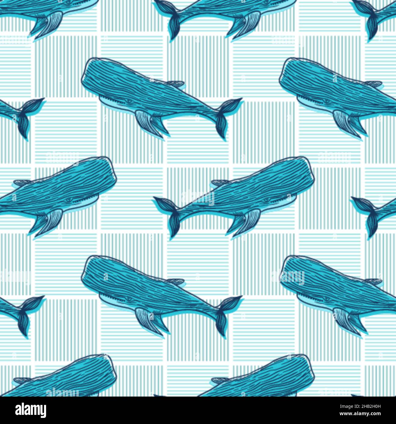 Sperm whale hand drawing pattern seamless. cachalot background Stock ...