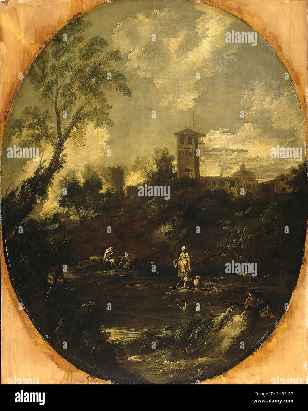 Landscape with monks, pilgrim and farmer's wife, Antonio Francesco ...