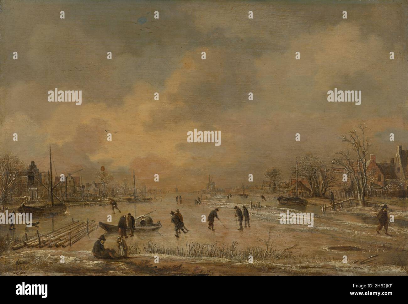 Winter landscape with houses, Aert van der Neer, c. 1645 - 1650 Stock ...