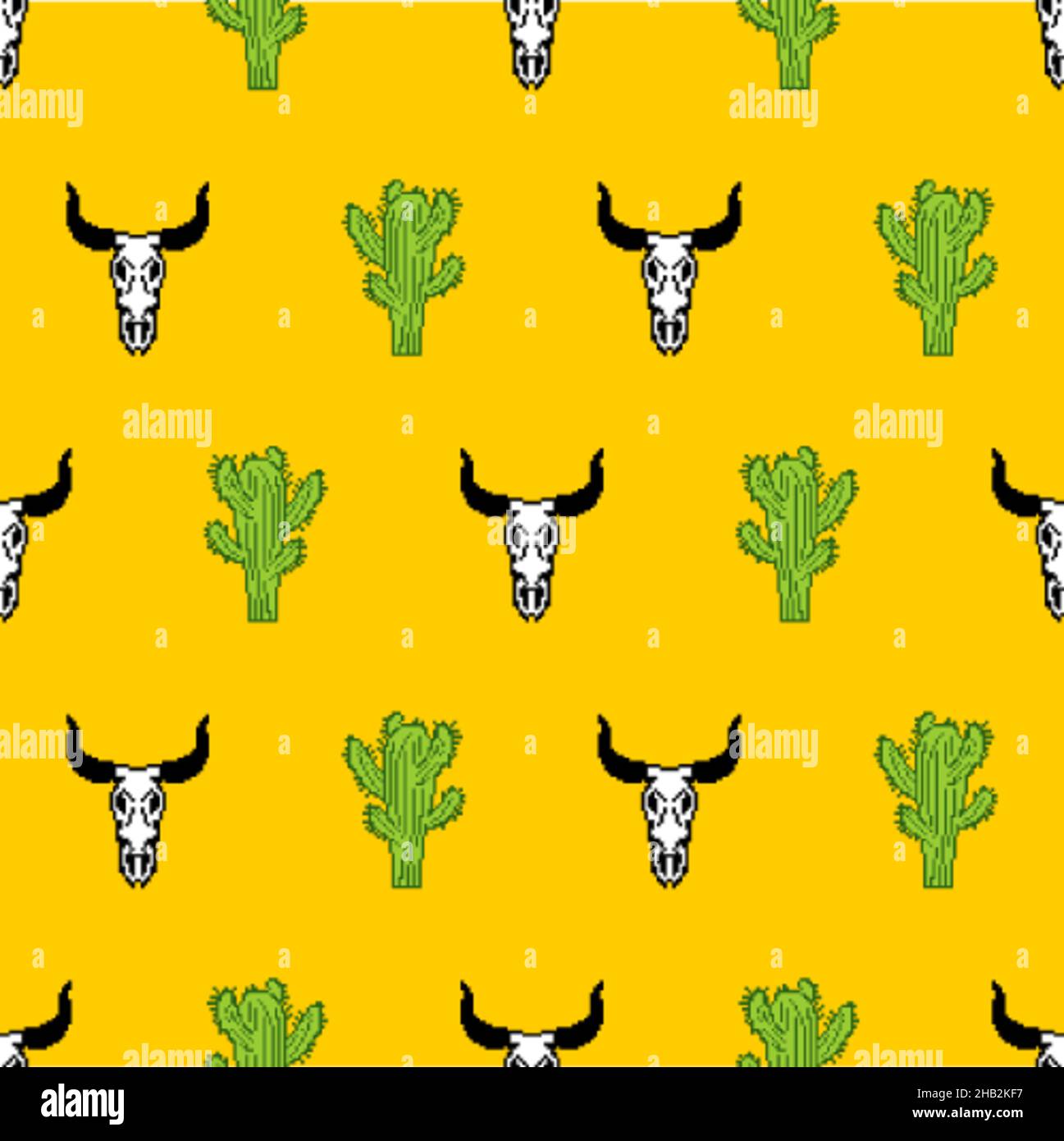 Desert pattern seamless. cow skull and cactus background Stock Vector ...