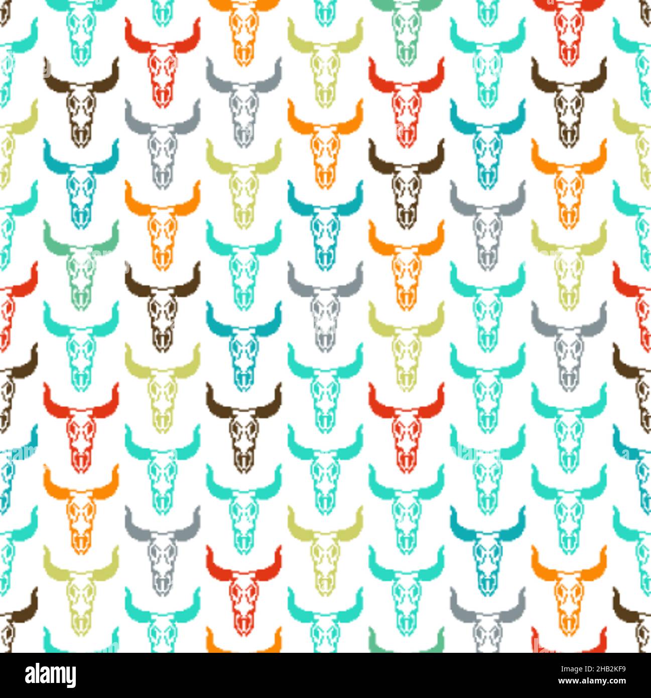 Cow skull pixel art pattern seamless. 8 bit Cow skeleton background ...